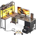 L-Shaped Desk with Power Outlets, LED Light Strip & Storage, 59 Inch ...