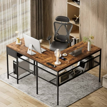 Tribesigns L Shaped Computer Desk with Drawer and storage shelf ...