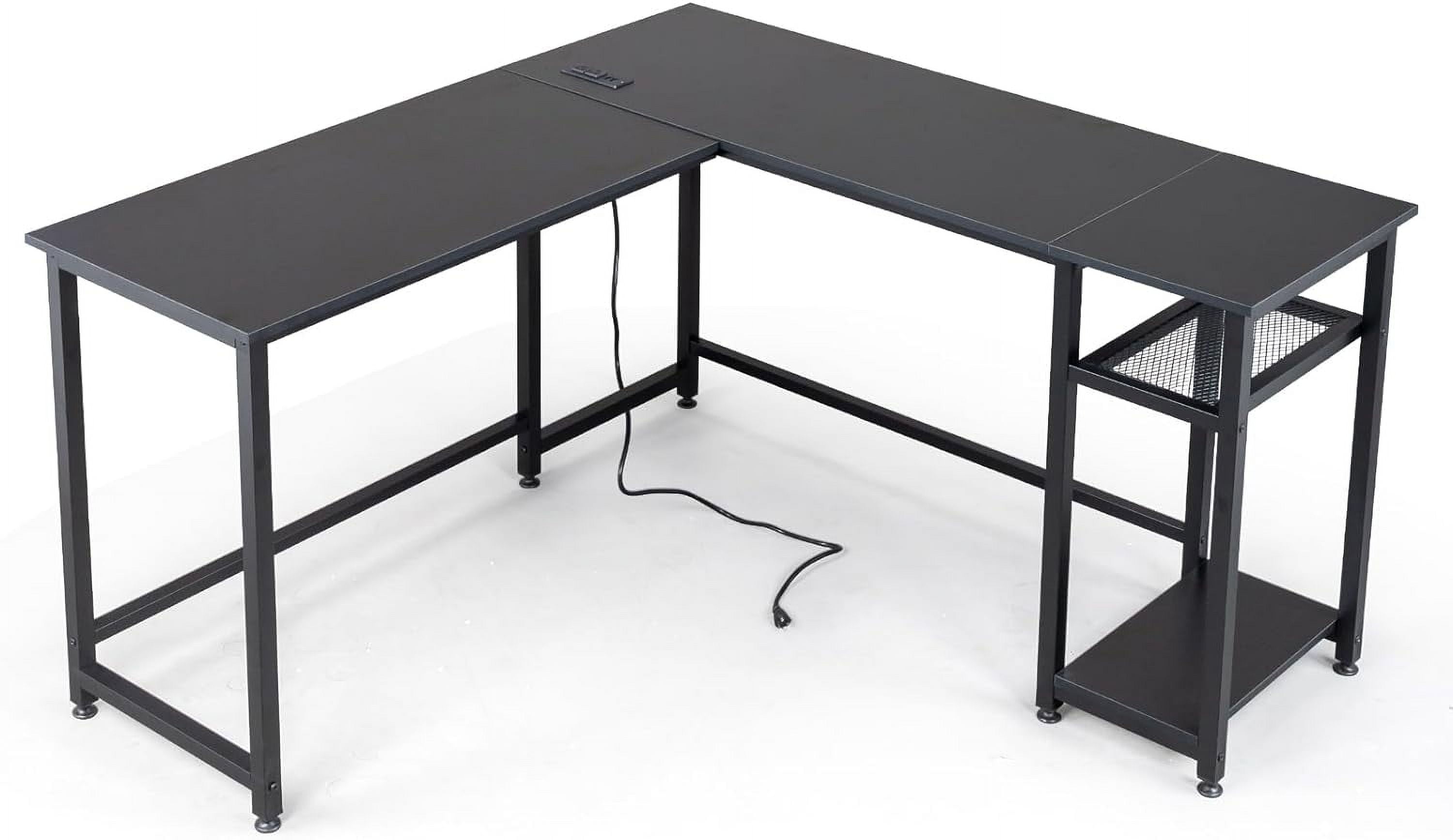 L-Shaped Desktop Computer Desk with Power Outlets & Shelf Tiger Black ...