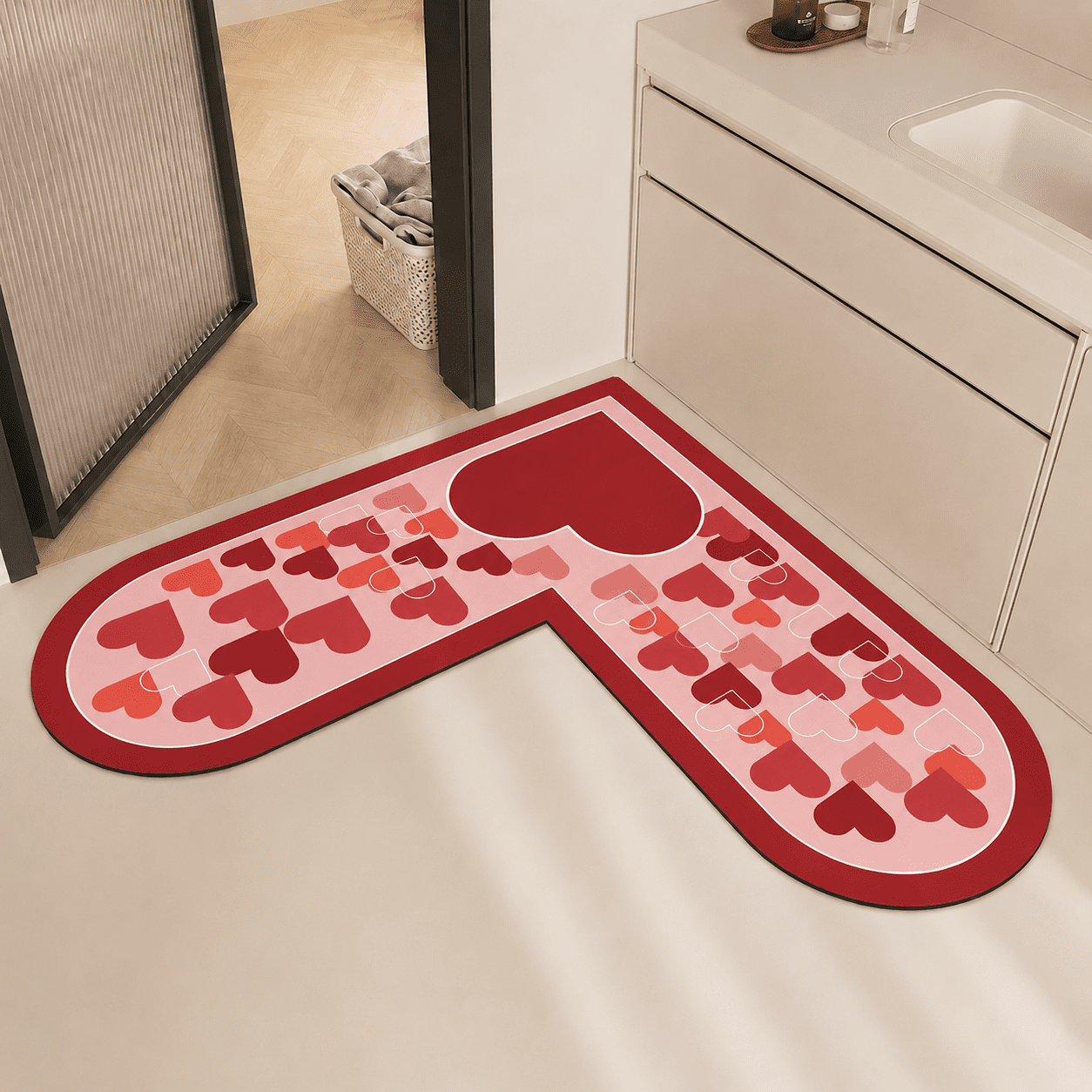 L-Shaped Diatom Mud Bath Mat, Heart Pattern Non-Slip Absorbent Quick ...