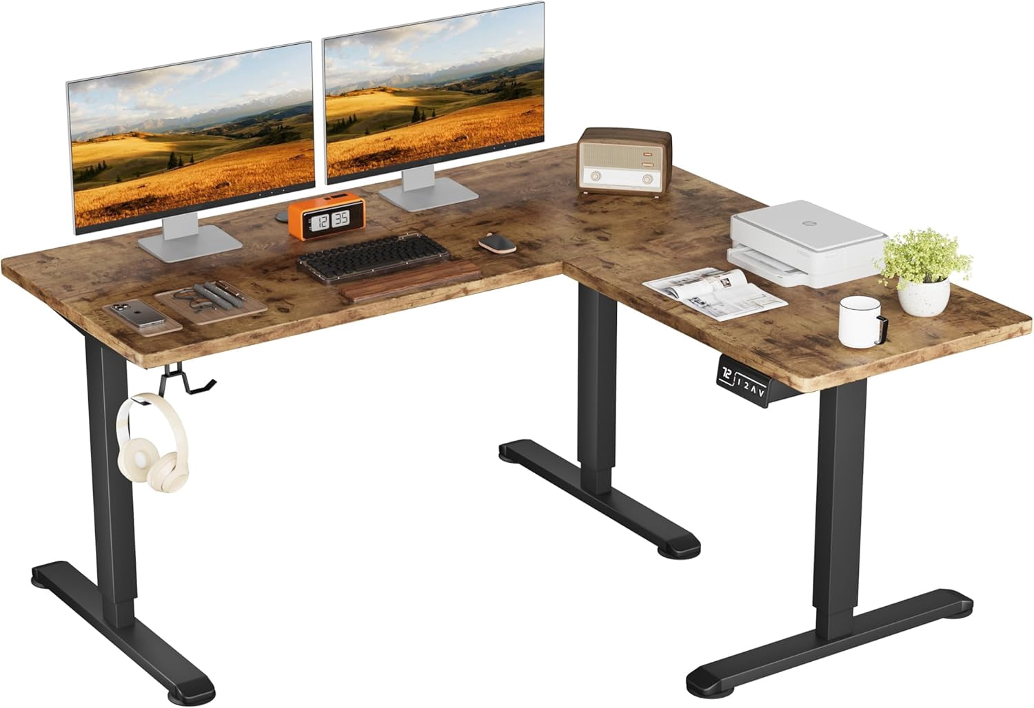L-Shaped Electric Standing Desk, 63 x 48 Inches Height Adjustable Coner ...