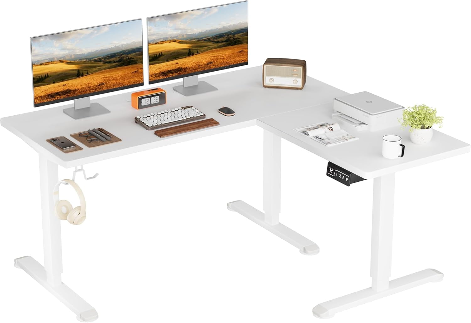L-Shaped Electric Standing Desk, 63 x 48 Inches Height Adjustable Coner ...