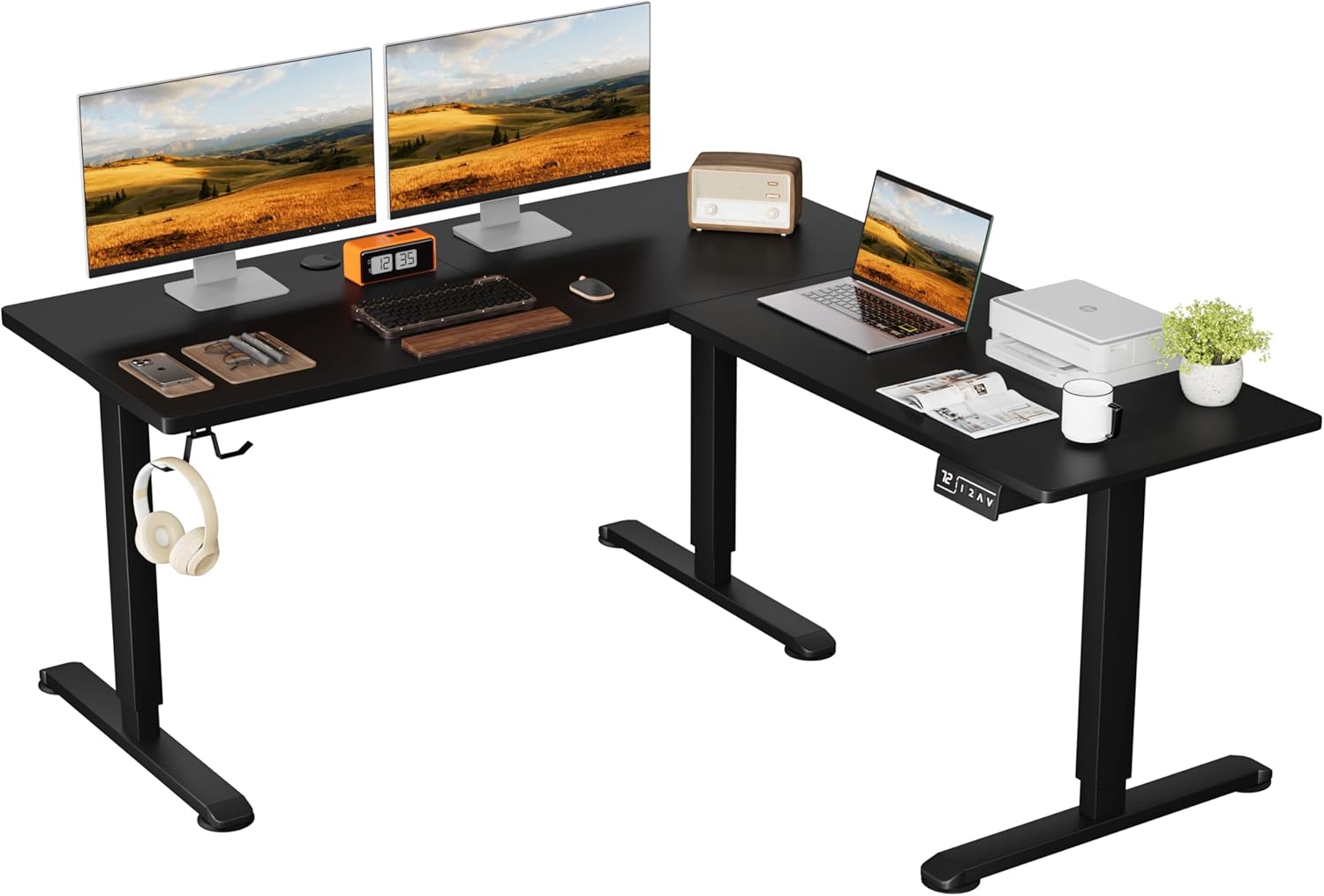 L-Shaped Electric Standing Desk, 63 x 55 Inches Height Adjustable Coner ...