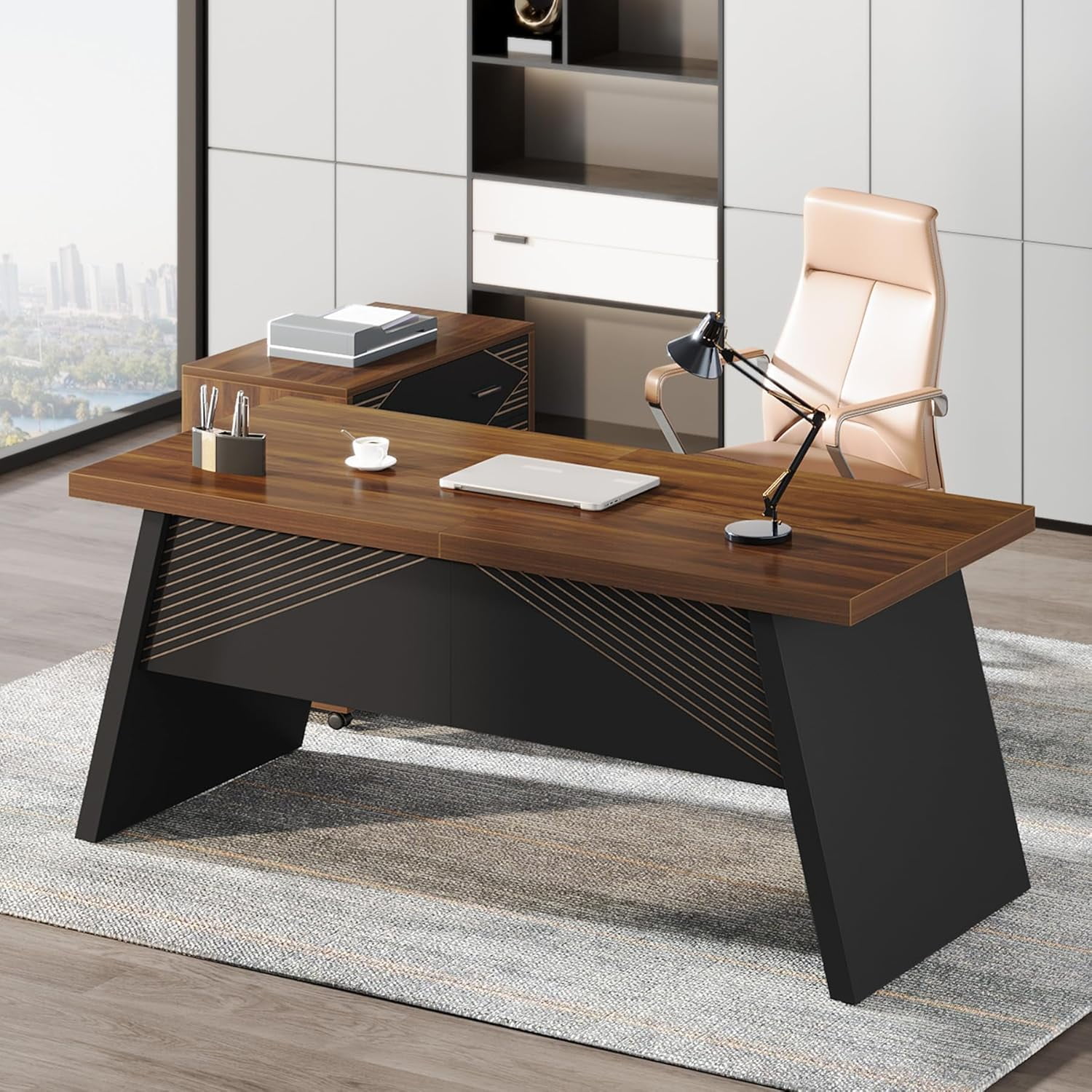 L-Shaped Executive Desk 62" Large Office Computer Desk with 2 Storage ...