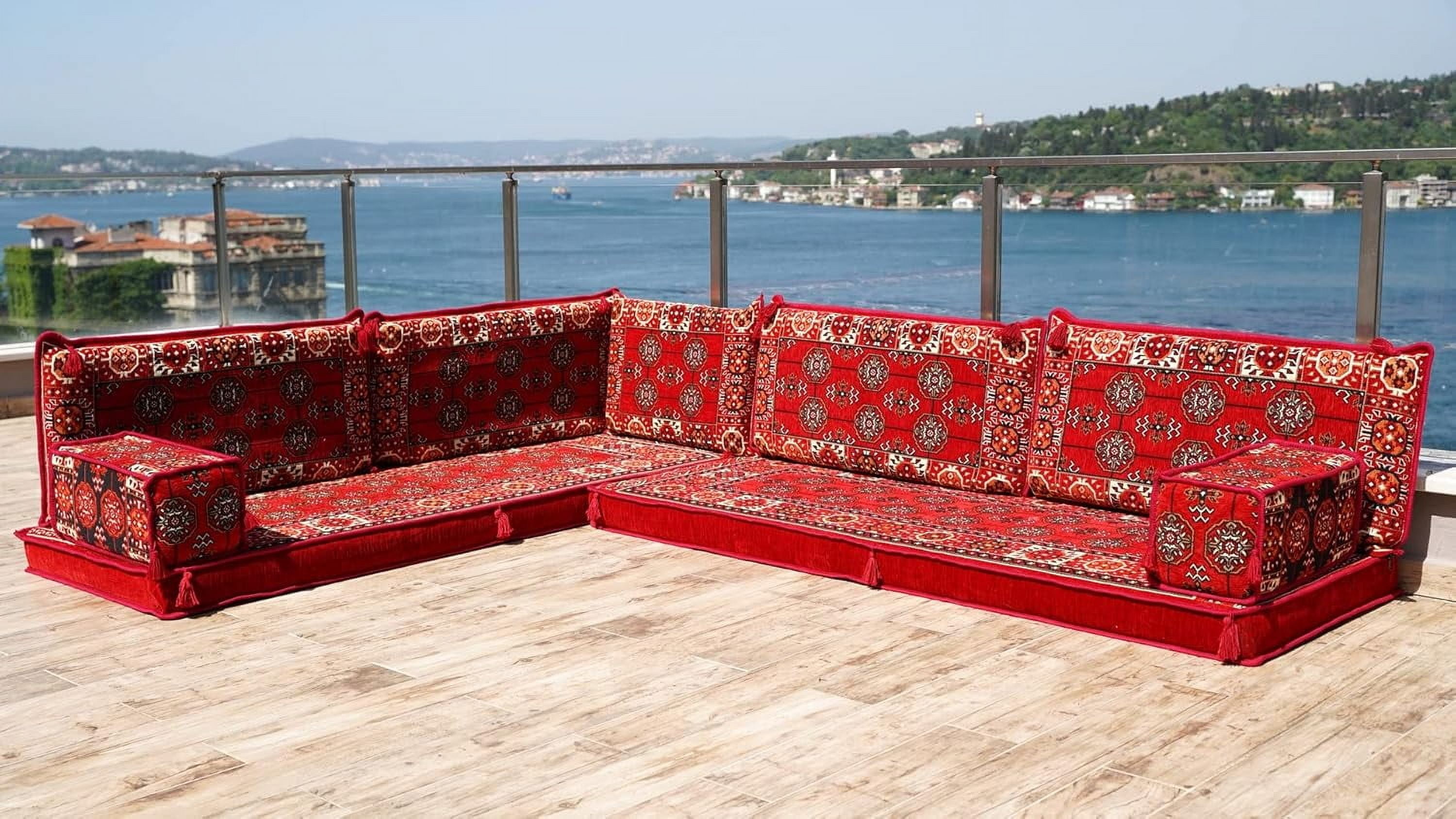 L Shaped Floor Cushion Seating, Convertible Red Corner Floor Pillows ...