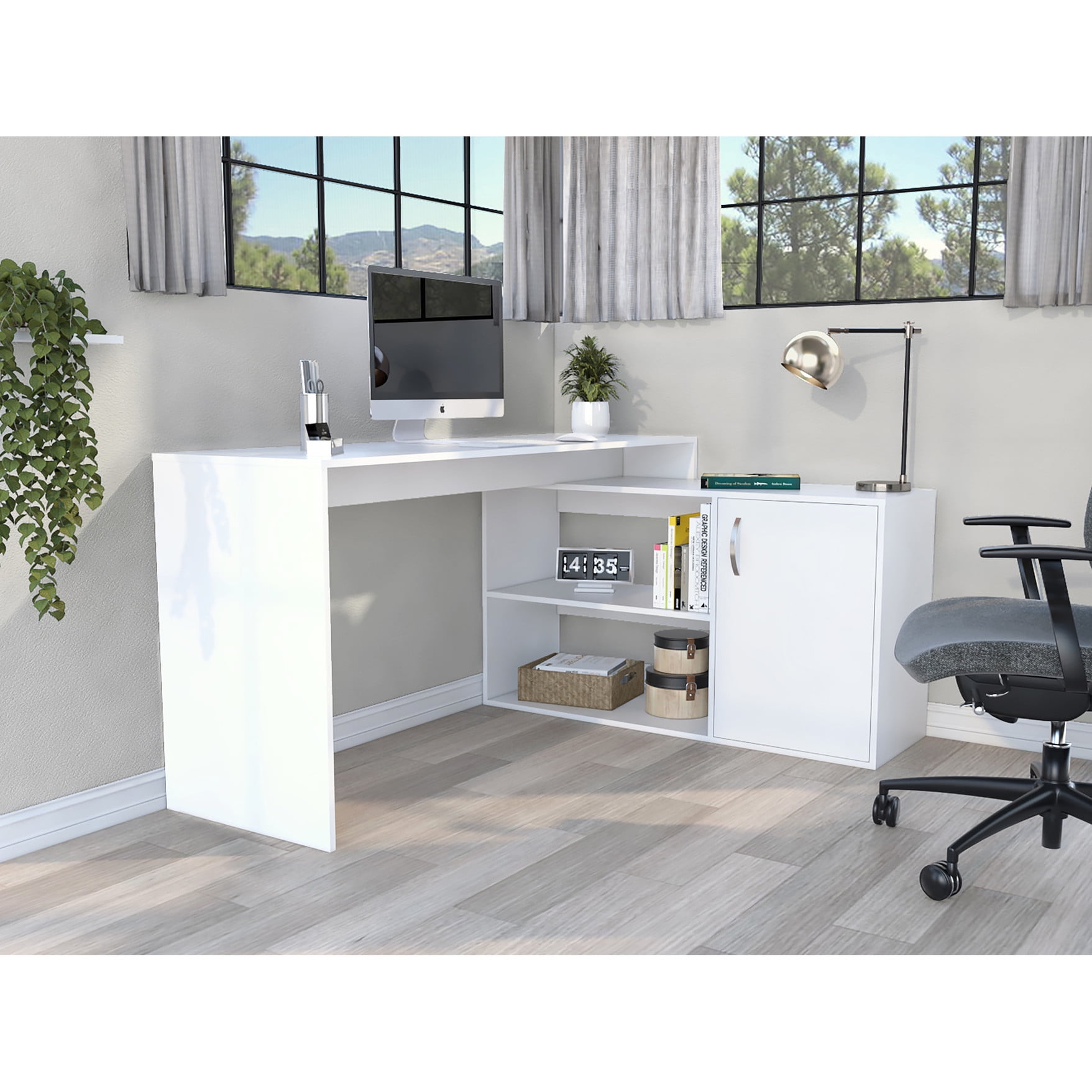 L-Shaped Freestanding Computer Desk with Storage - Good for Office Book ...