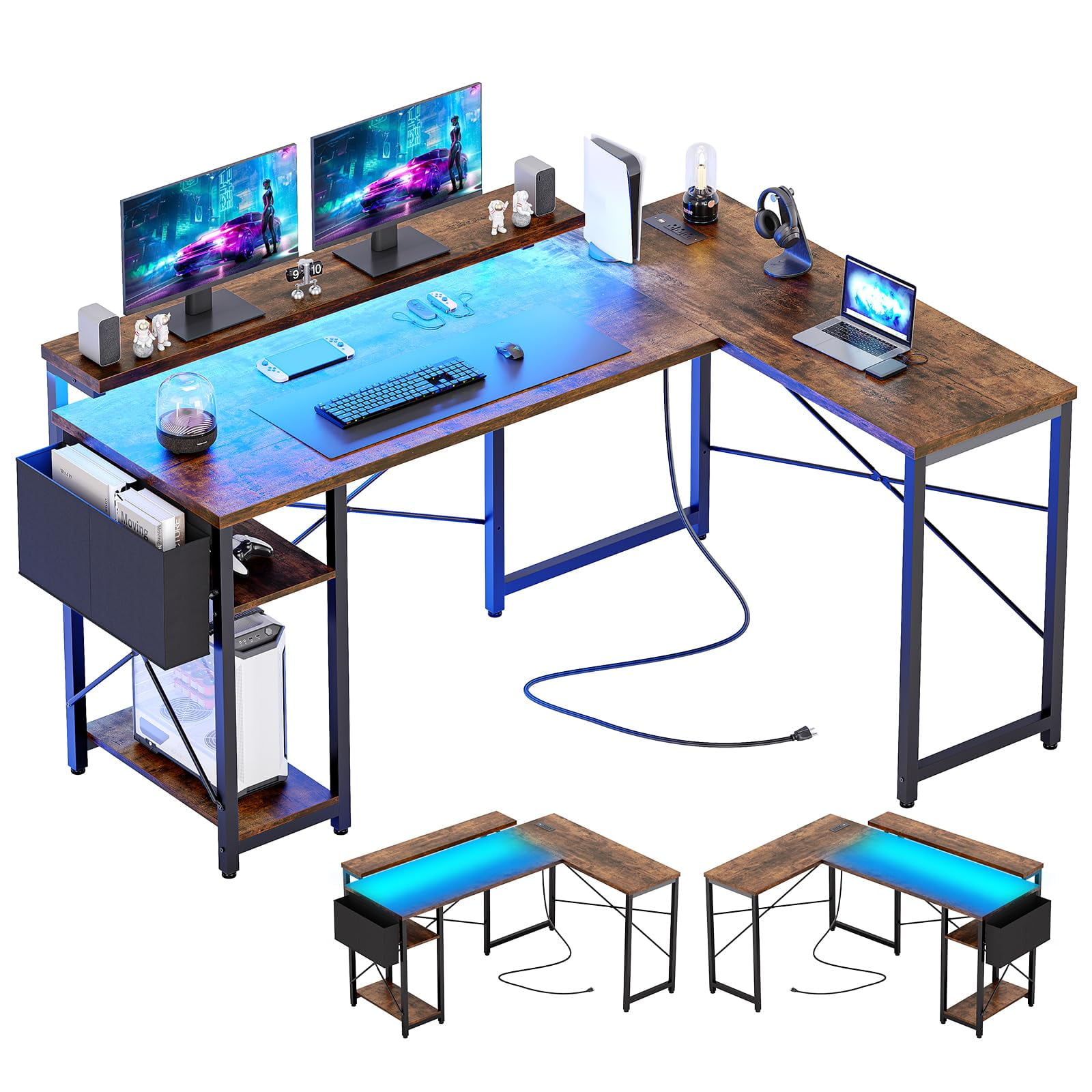 L Shaped Gaming Computer Desk, 54 Inch Home Office Desk with Power ...