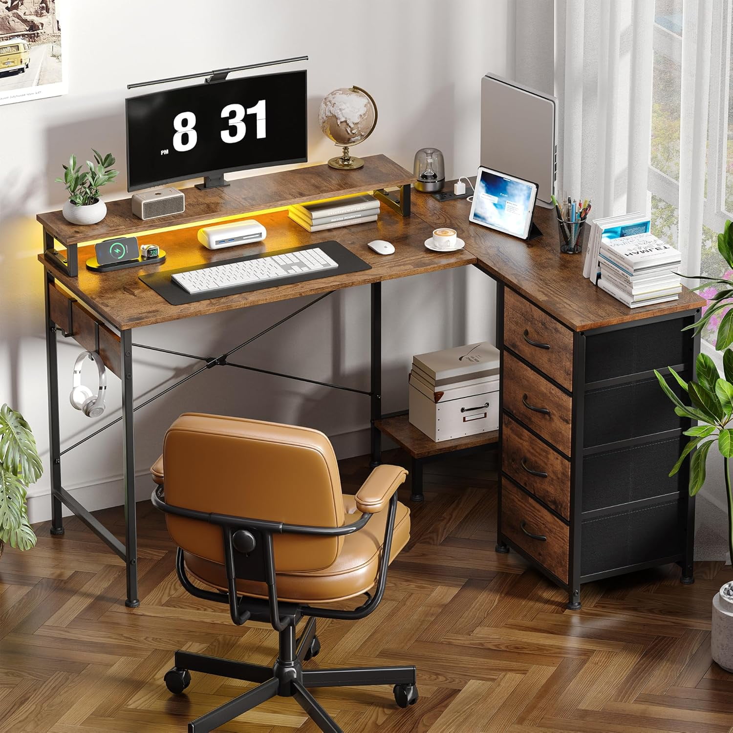 L Shaped Gaming Desk with 4 Drawers, 51" Reversible Computer Desk with ...