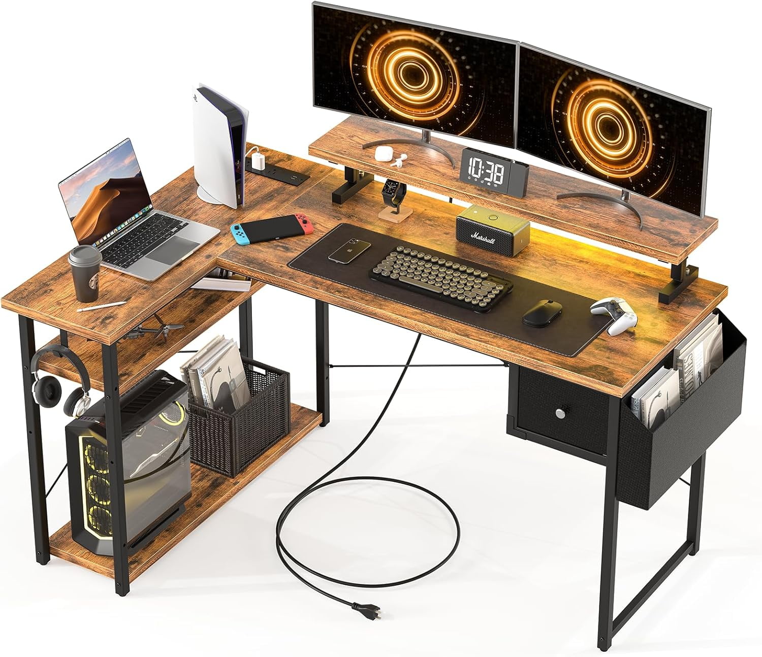 L Shaped Gaming Desk, 47 Inch Computer Desk with Adjustable Stand & RGB ...