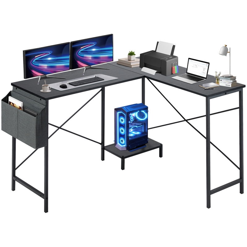 L Shaped Gaming Desk 49" Black Home Office,Bedroom Computer Table for Study Standing Executive ...