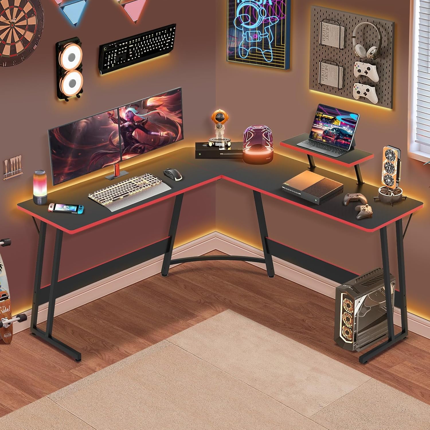 L Shaped Gaming Desk, 50 inch Corner Desk, Office Computer Desk with ...