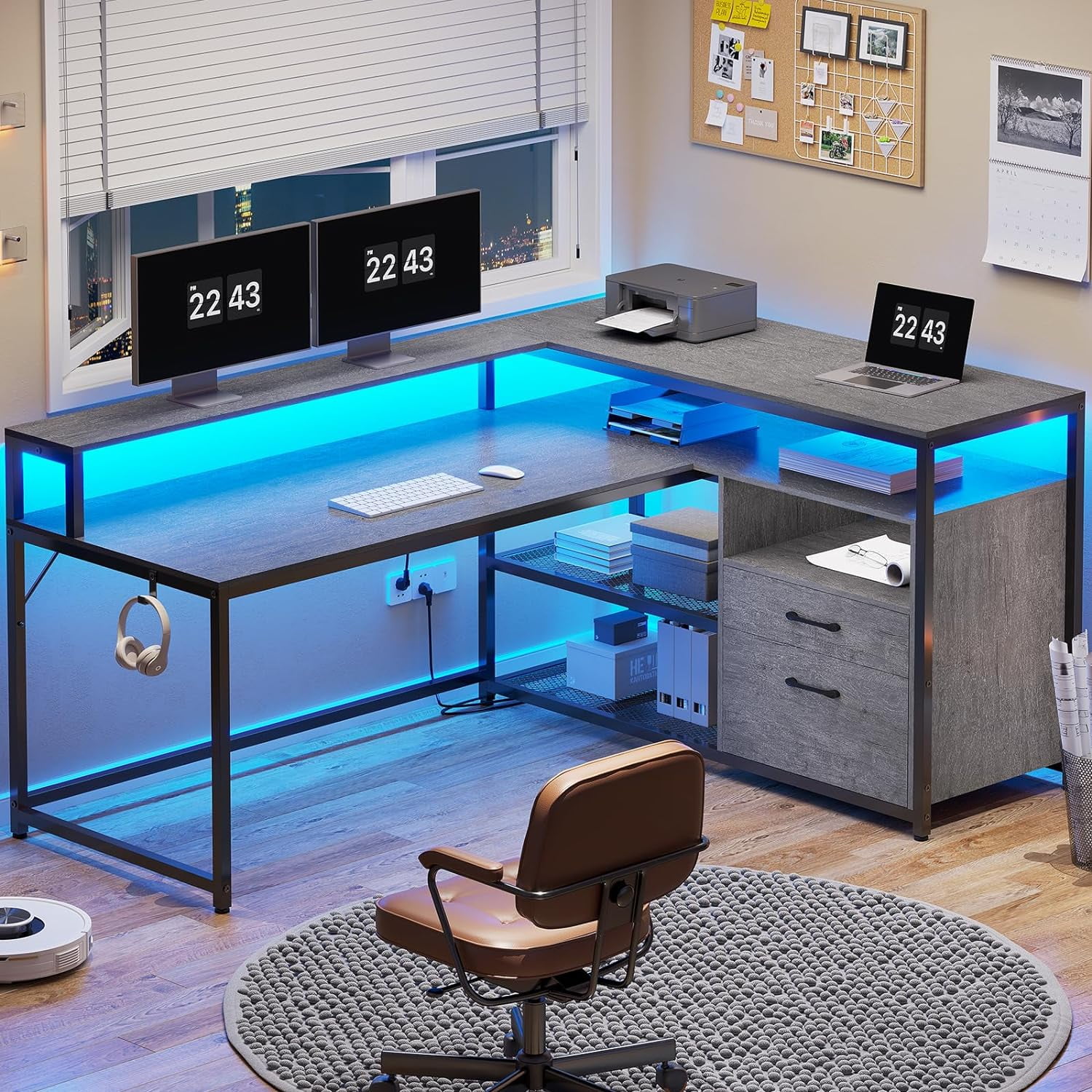 L Shaped Gaming Desk 55" Corner Computer Desk with Drawers Office Desk ...