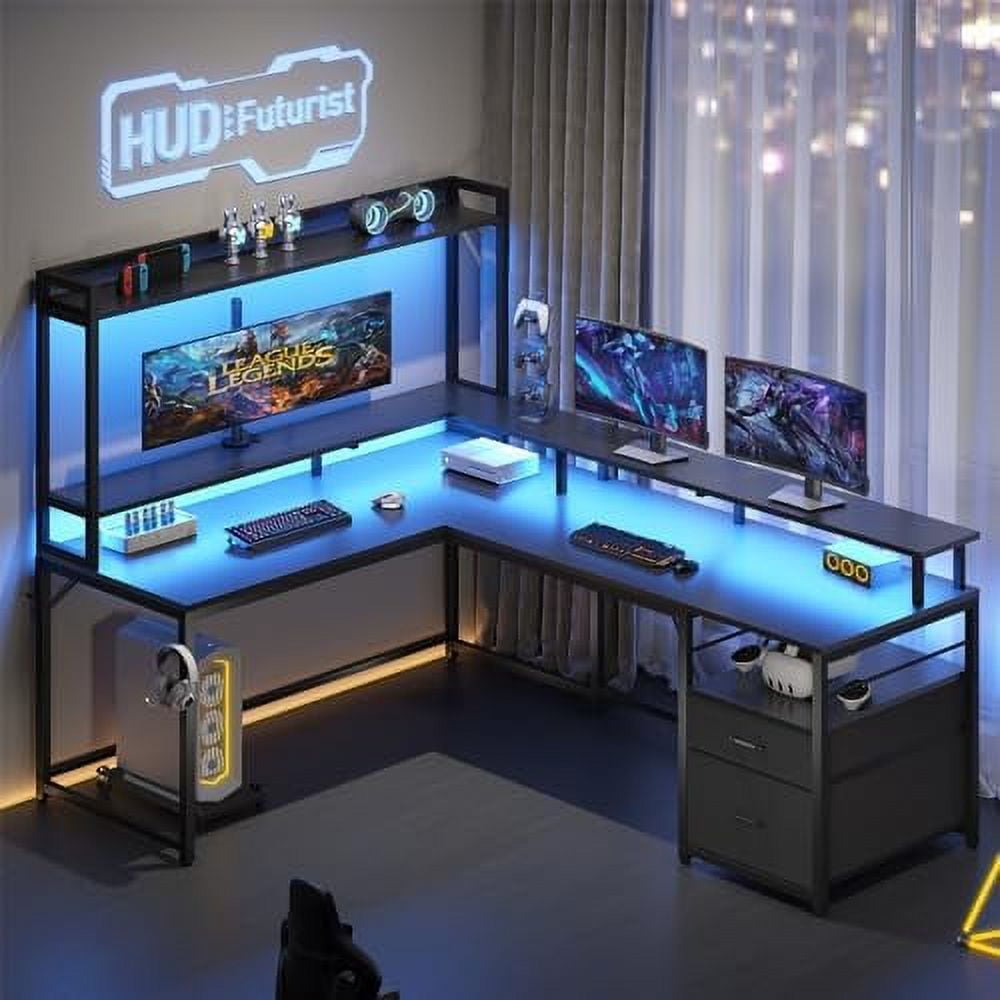 L Shaped Gaming Desk 94.4" Home Office Desk with File Drawer and Monitor Corner Gaming Computer ...