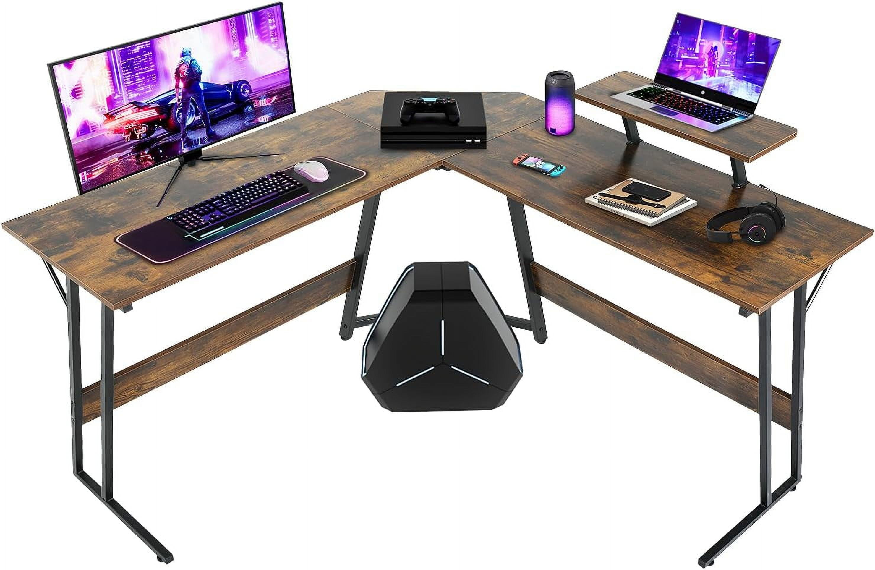 L Shaped Gaming Desk, Computer Corner Desk with Monitor Riser Stand ...