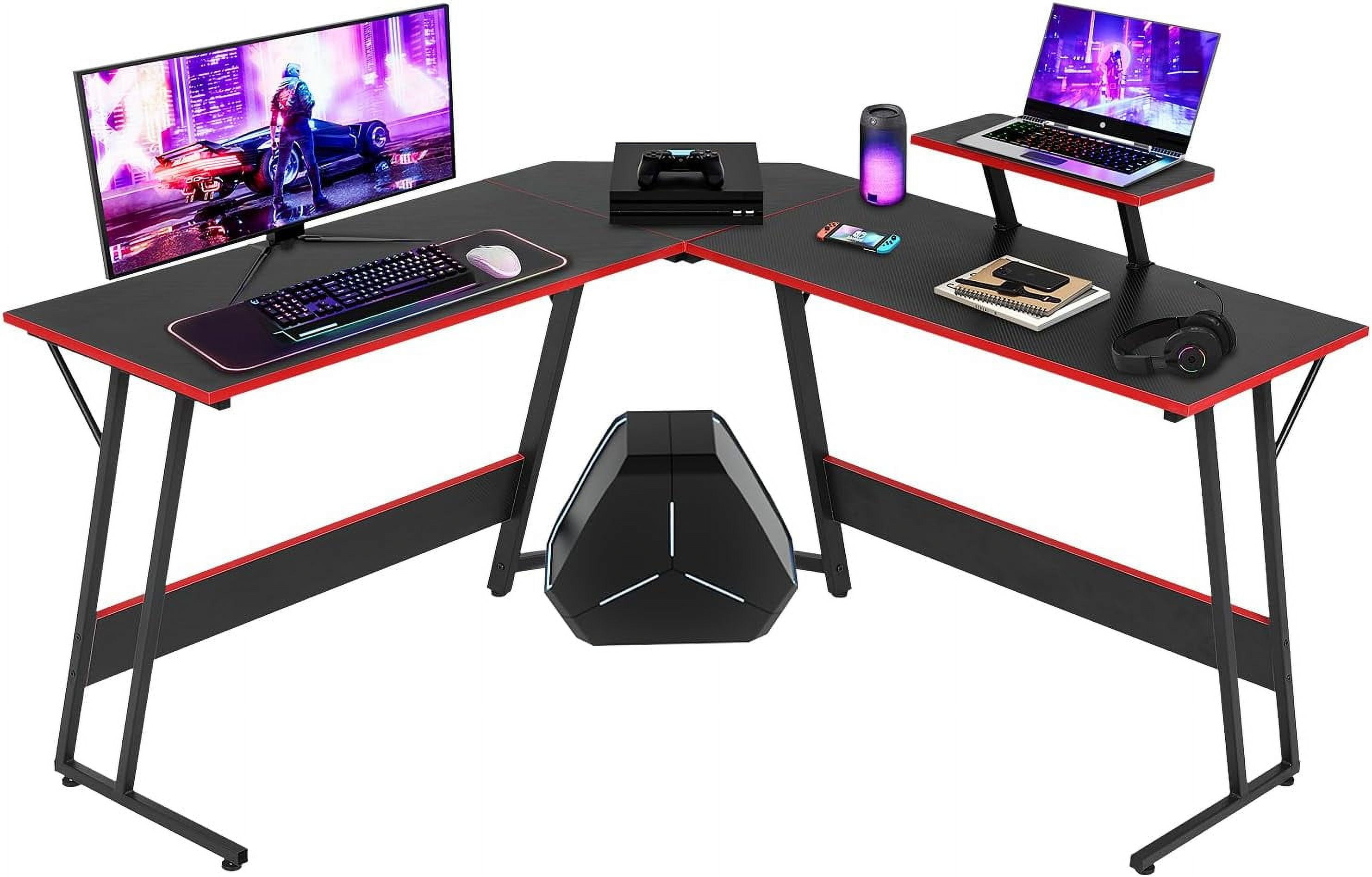L Shaped Gaming Desk Computer Corner Desk with Monitor Riser Stand Home ...