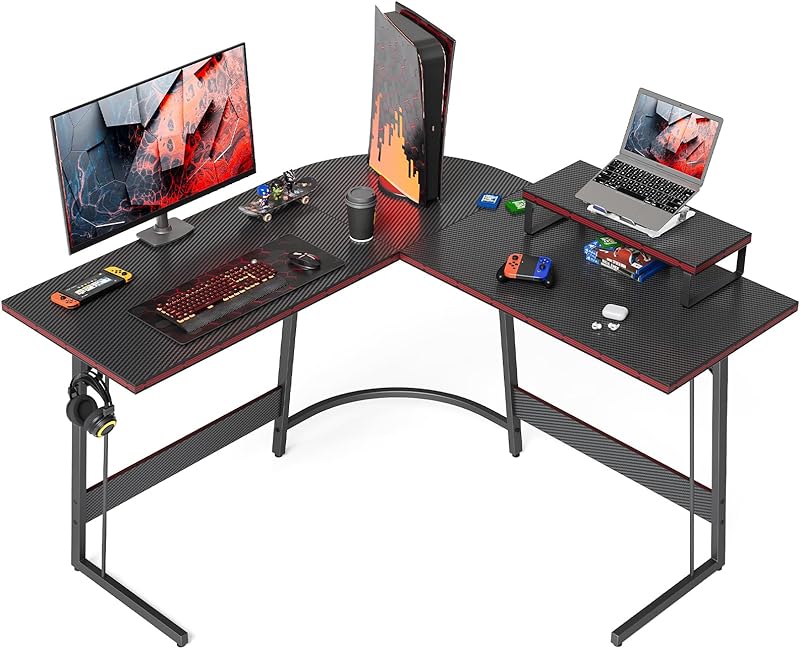 L Shaped Gaming Desk Computer Office Desk with Carbon Fiber Surface, 47 ...