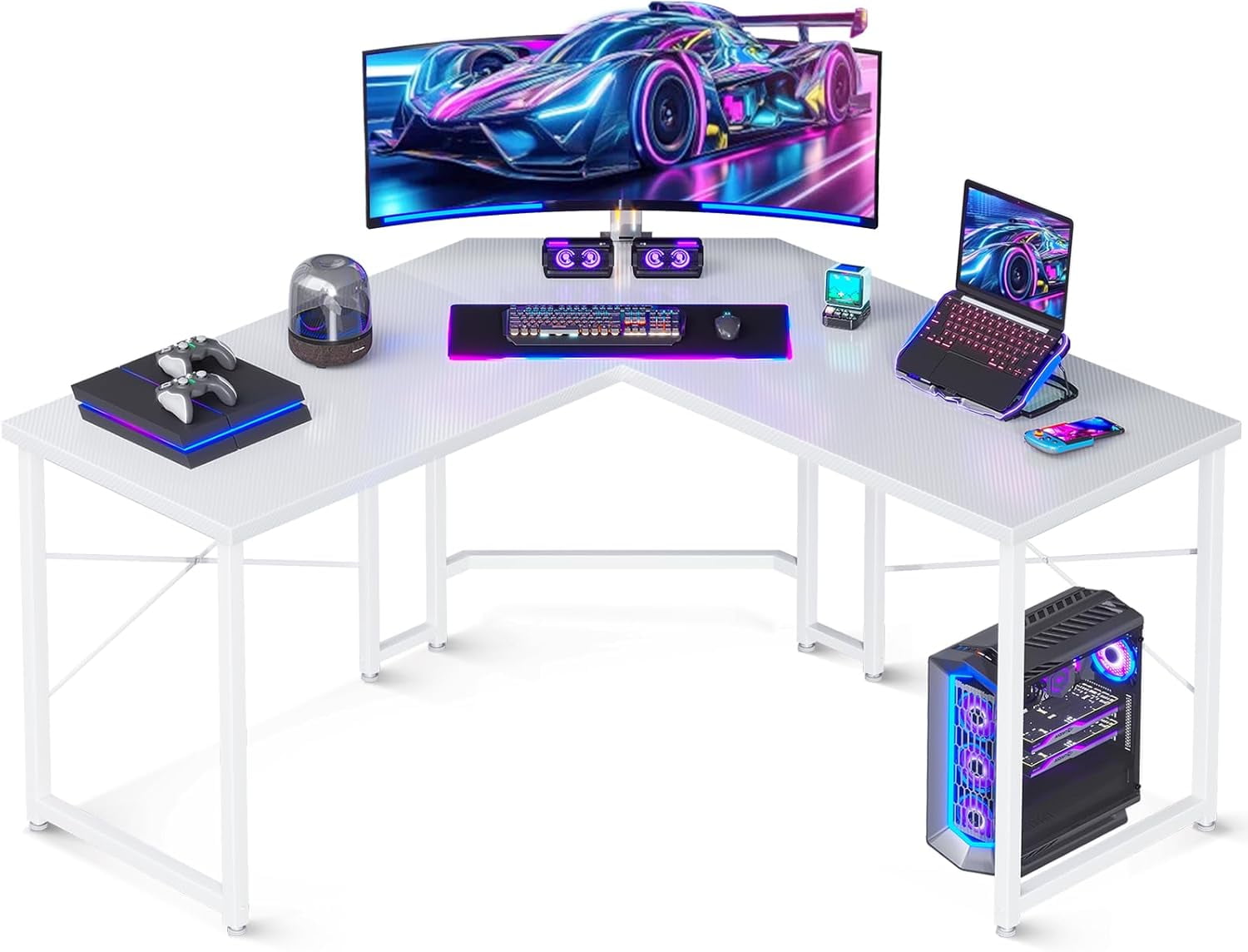 L-Shaped Gaming Desk, Corner Gaming Table for Home Office, Computer ...