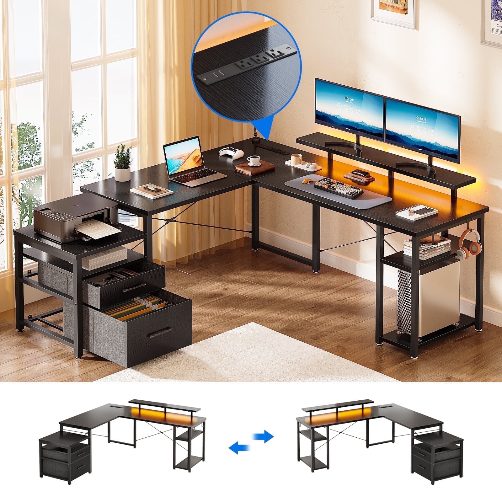 "Walmart L-Shaped Gaming Desk, 59"" Reversible, Corner Desk with ...