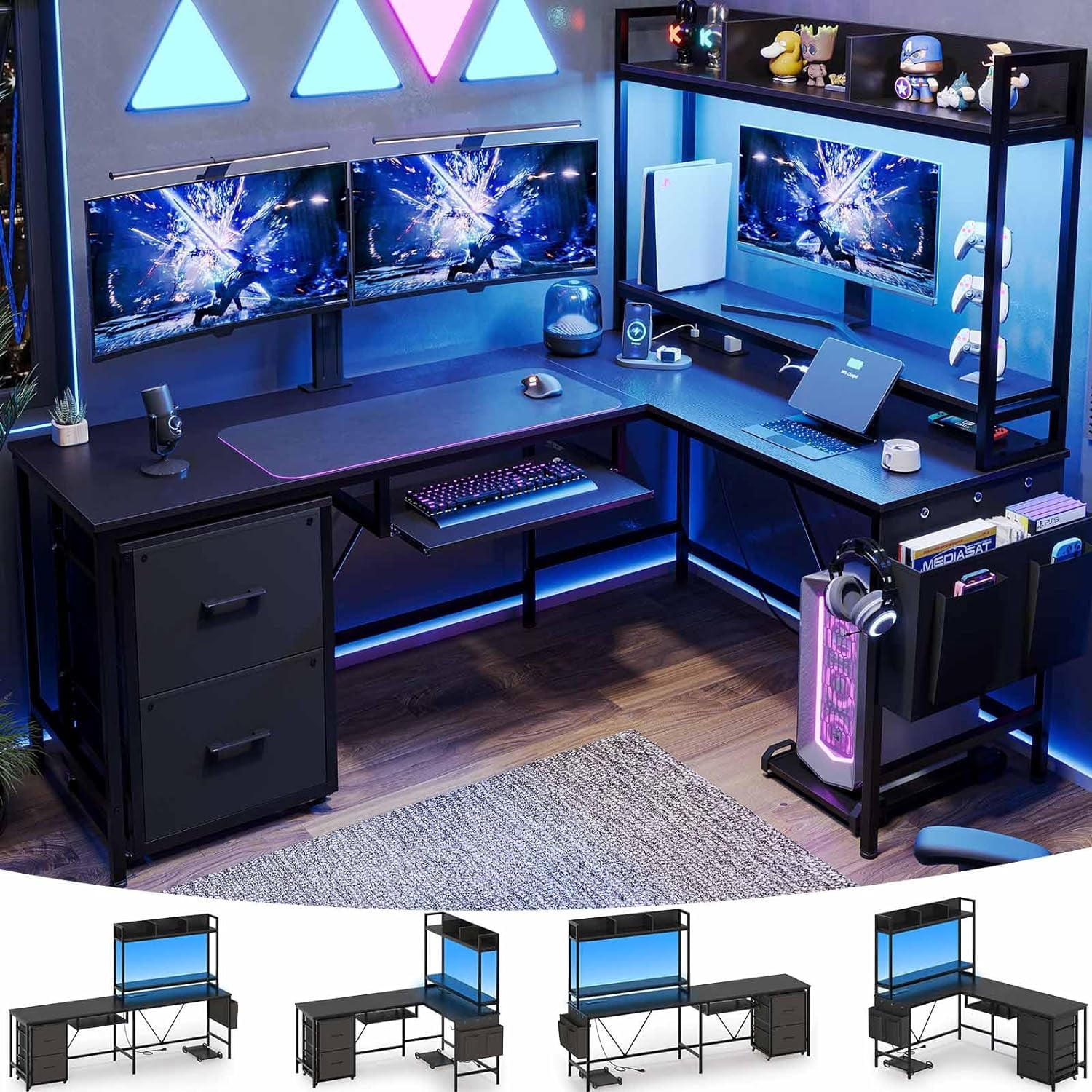 L Shaped Gaming Desk with Keyboard Tray, Reversible Computer Desk with ...