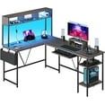 L Shaped Gaming Desk with LED Lights&Power Outlet Reversible Corner ...