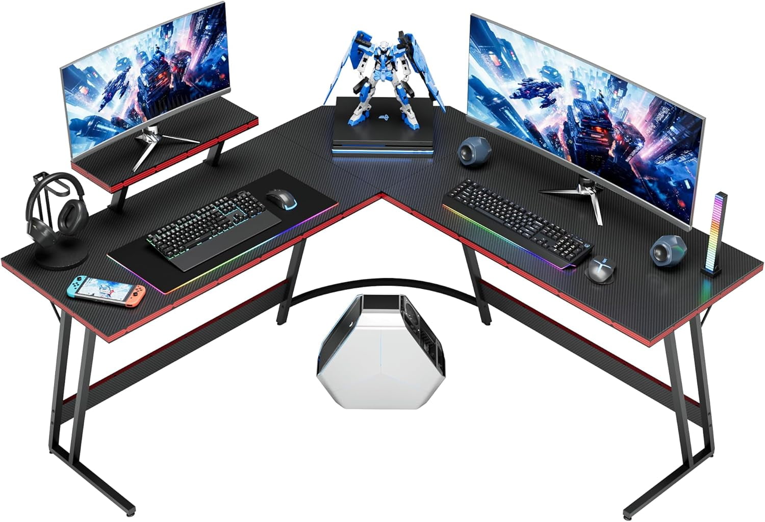 L Shaped Gaming Desk with Monitor Stand, Corner Computer Desk for ...