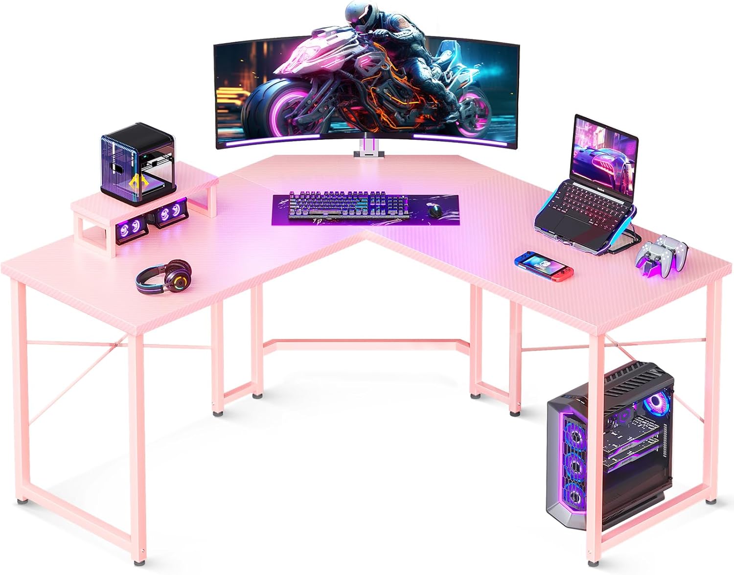 L Shaped Gaming Desk with Monitor Stand, Corner Desk Gaming Table for ...