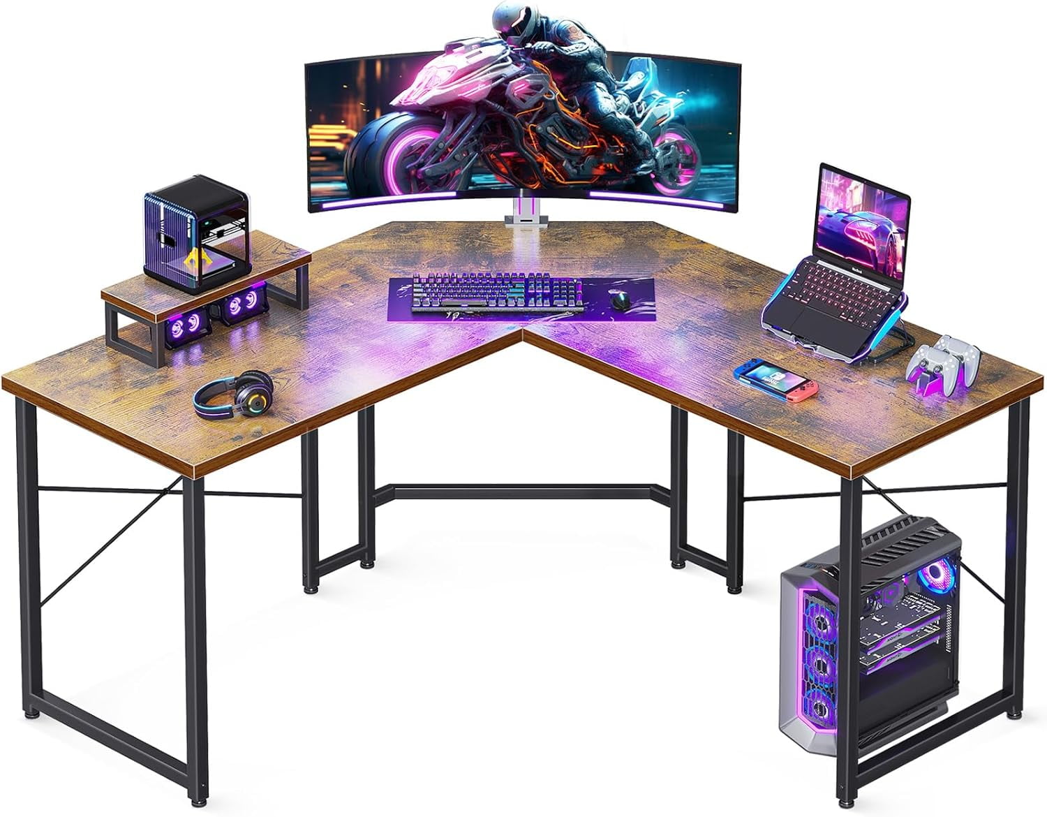 L Shaped Gaming Desk with Monitor Stand, Corner Desk Gaming Table for ...