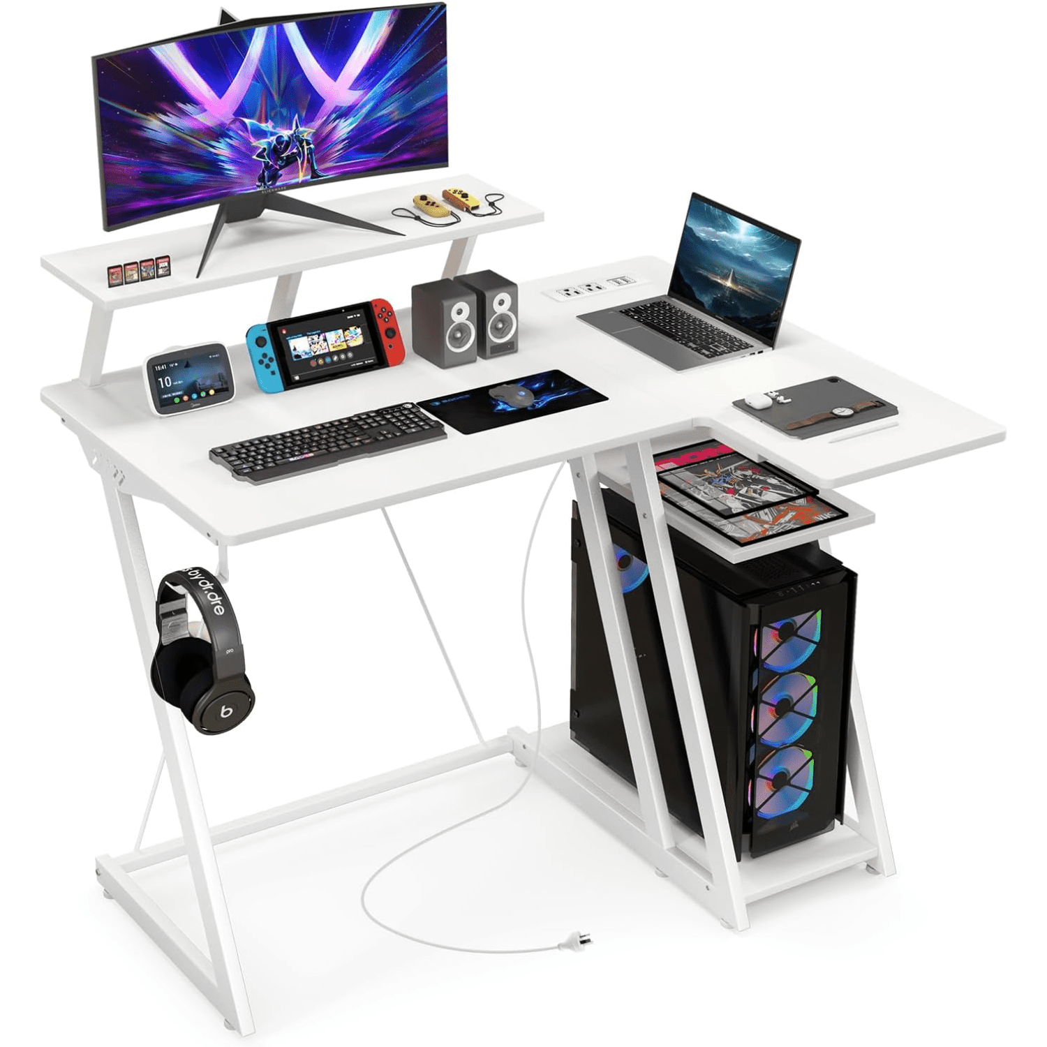 L Shaped Gaming Desk with Power Outlets Small Gaming Computer Desk ...