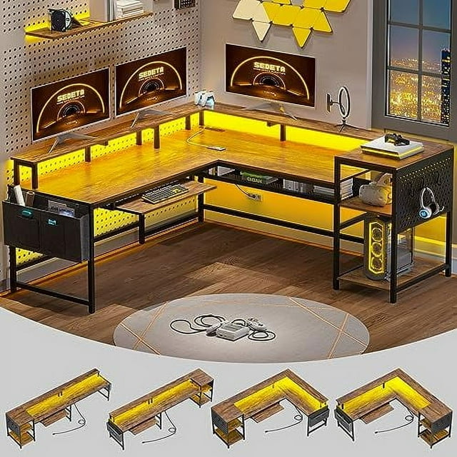 L Shaped Gaming Desk Reversible Computer Desk Gaming Desk with Power ...