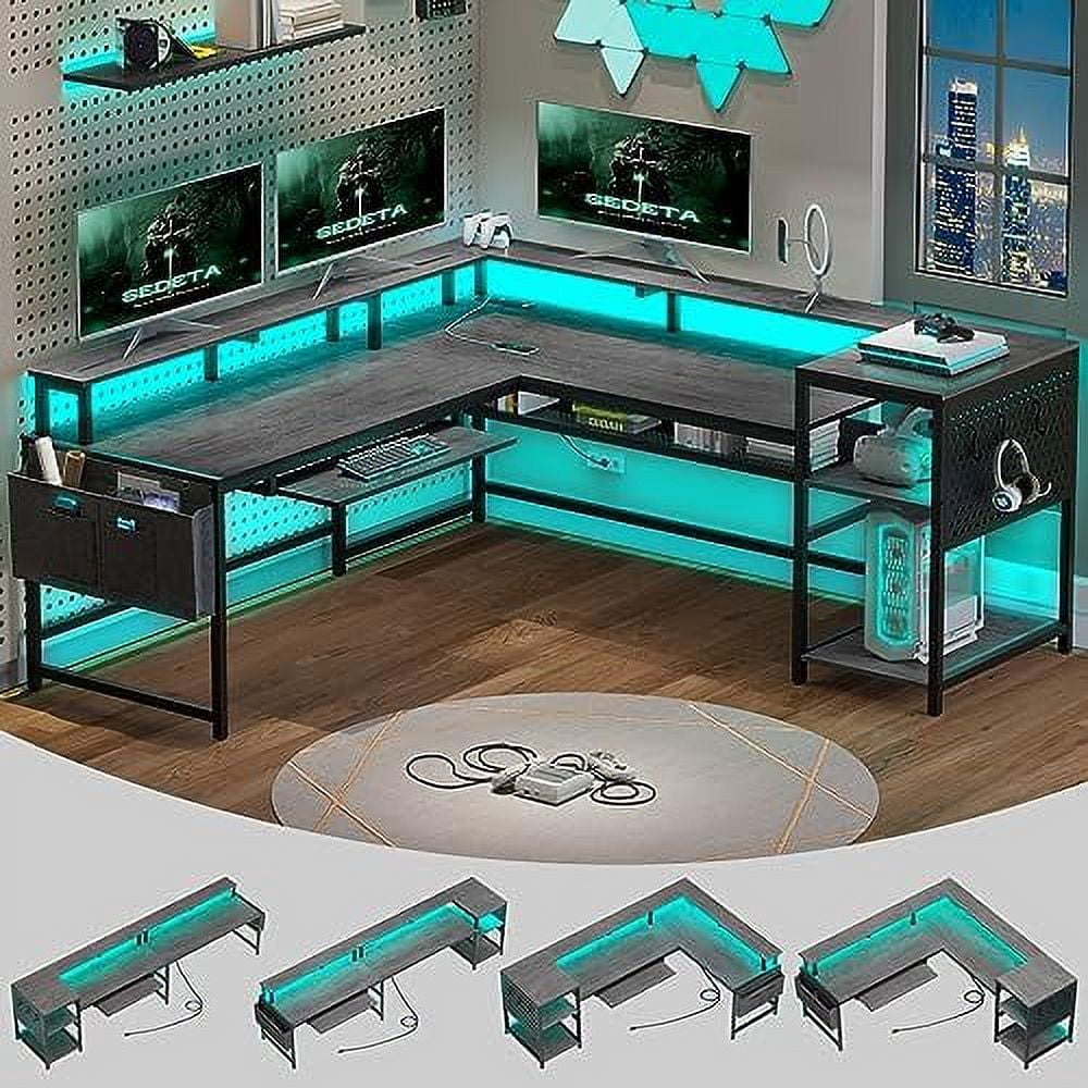 L Shaped Gaming Desk Reversible Computer Desk Gaming Desk with Power ...