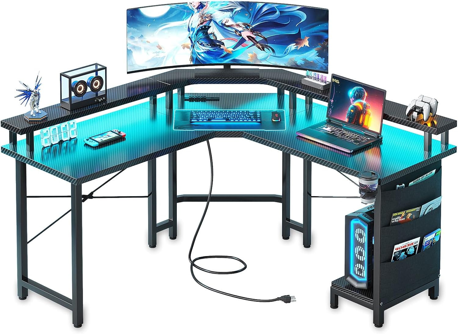 L Shaped Gaming Desk with Storage Shelves, 51 Inch Computer Desk with ...