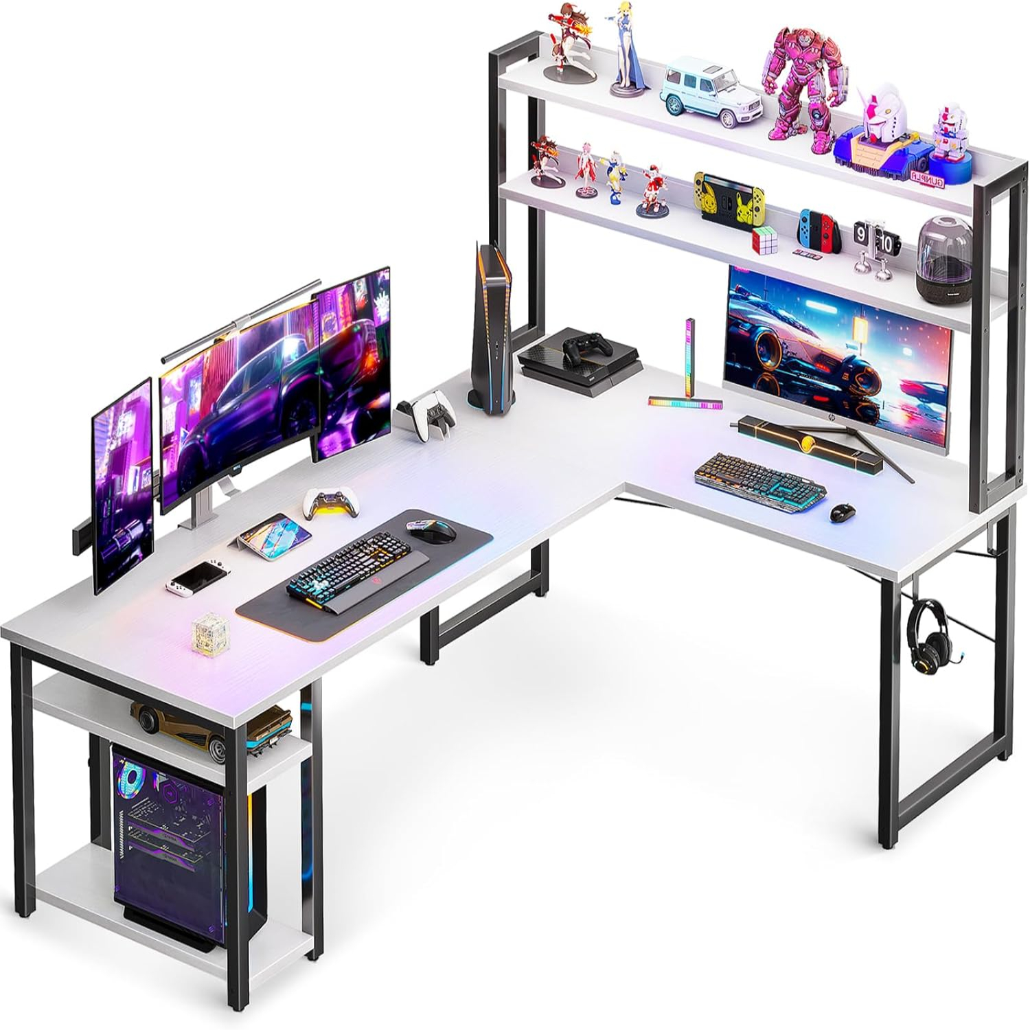 L Shaped Gaming Desk with Hutch Computer Desk with Shelves 59" L Shaped ...