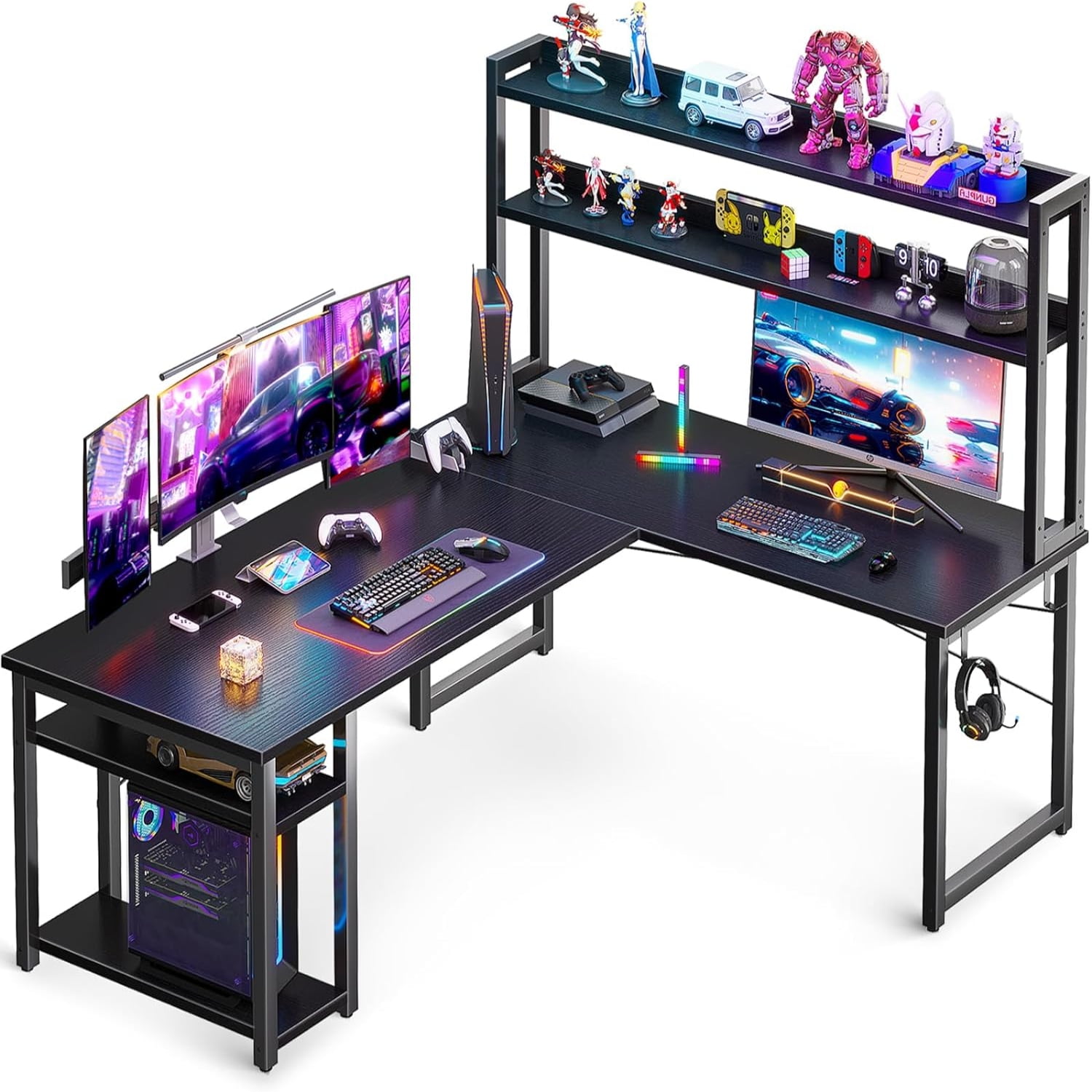 L Shaped Gaming Desk with Hutch Computer Desk with Shelves 66" L Shaped ...
