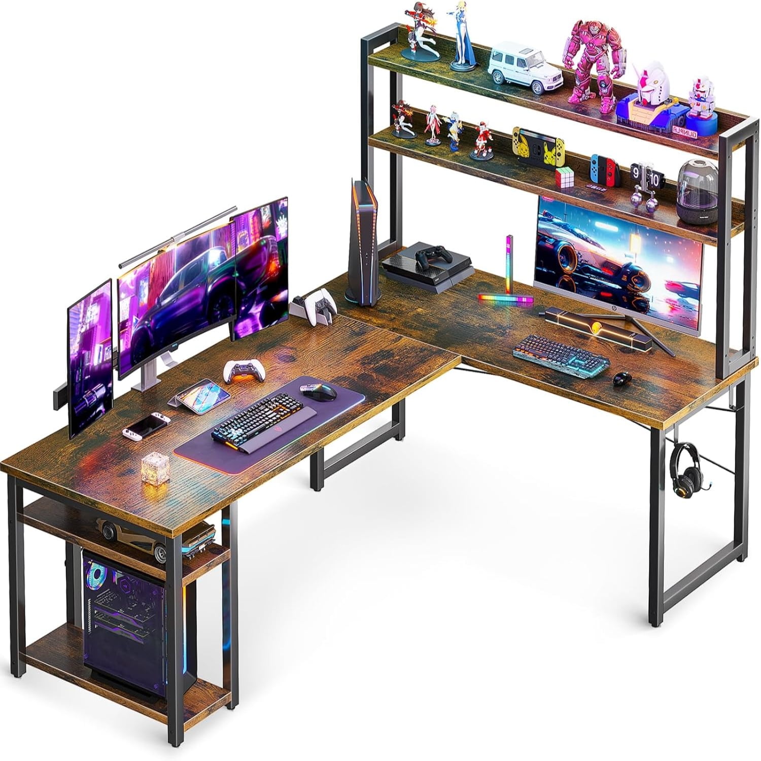 L Shaped Gaming Desk with Hutch Computer Desk with Shelves 66" L Shaped ...