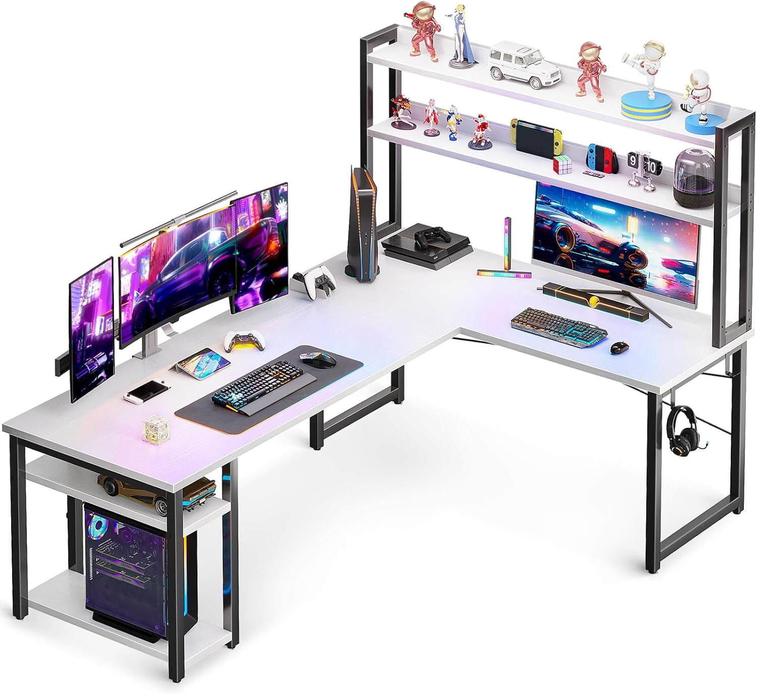 L Shaped Gaming Desk with Hutch, Computer Desk with Storage Shelves, 66 ...
