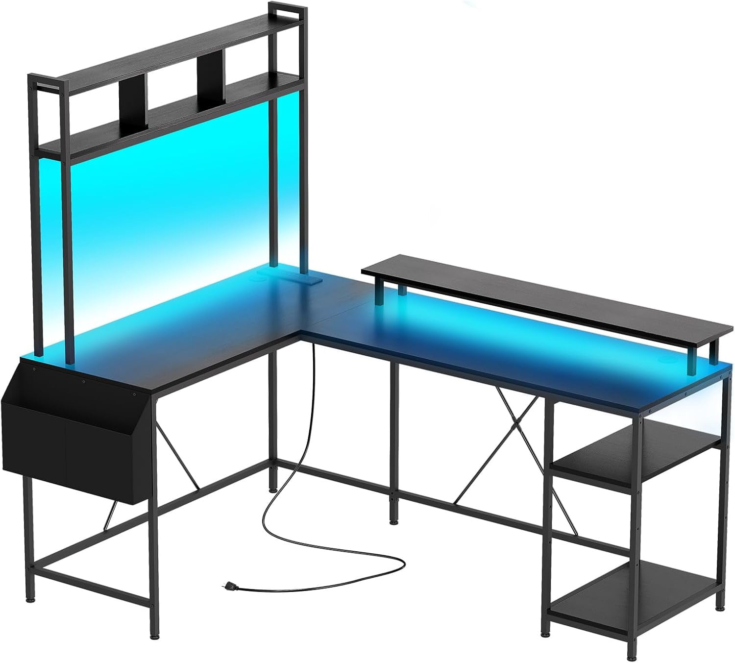 L Shaped Gaming Desk with Led Lights & Power Outlets - Walmart.com