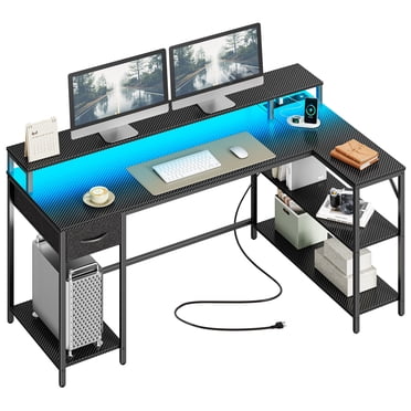Realspace¬Æ Axley 55"W Glass Computer Desk, Cherry/Silver for Office ...