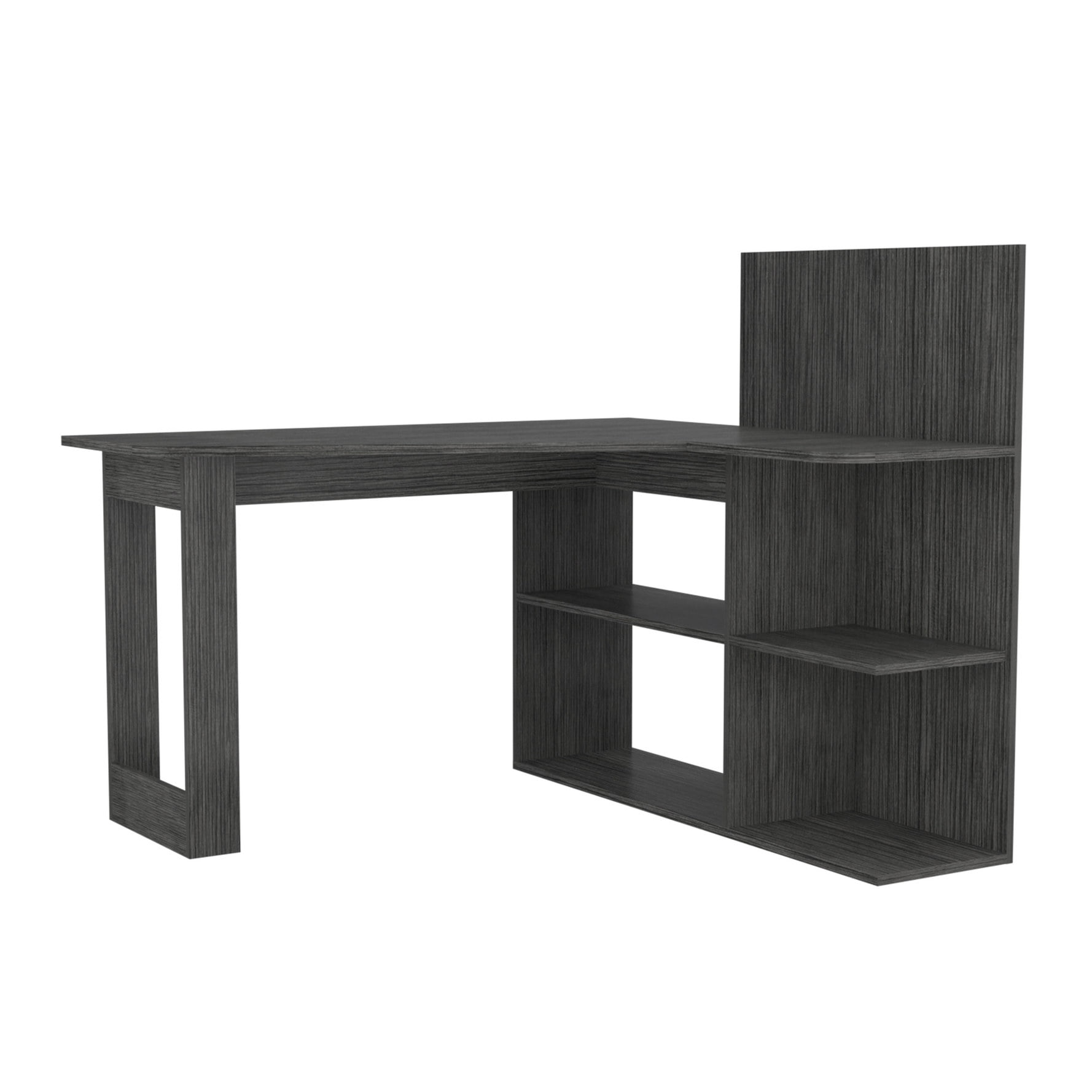 L-Shaped, Gray, Particle Board Computer Desk with Multiple Open ...