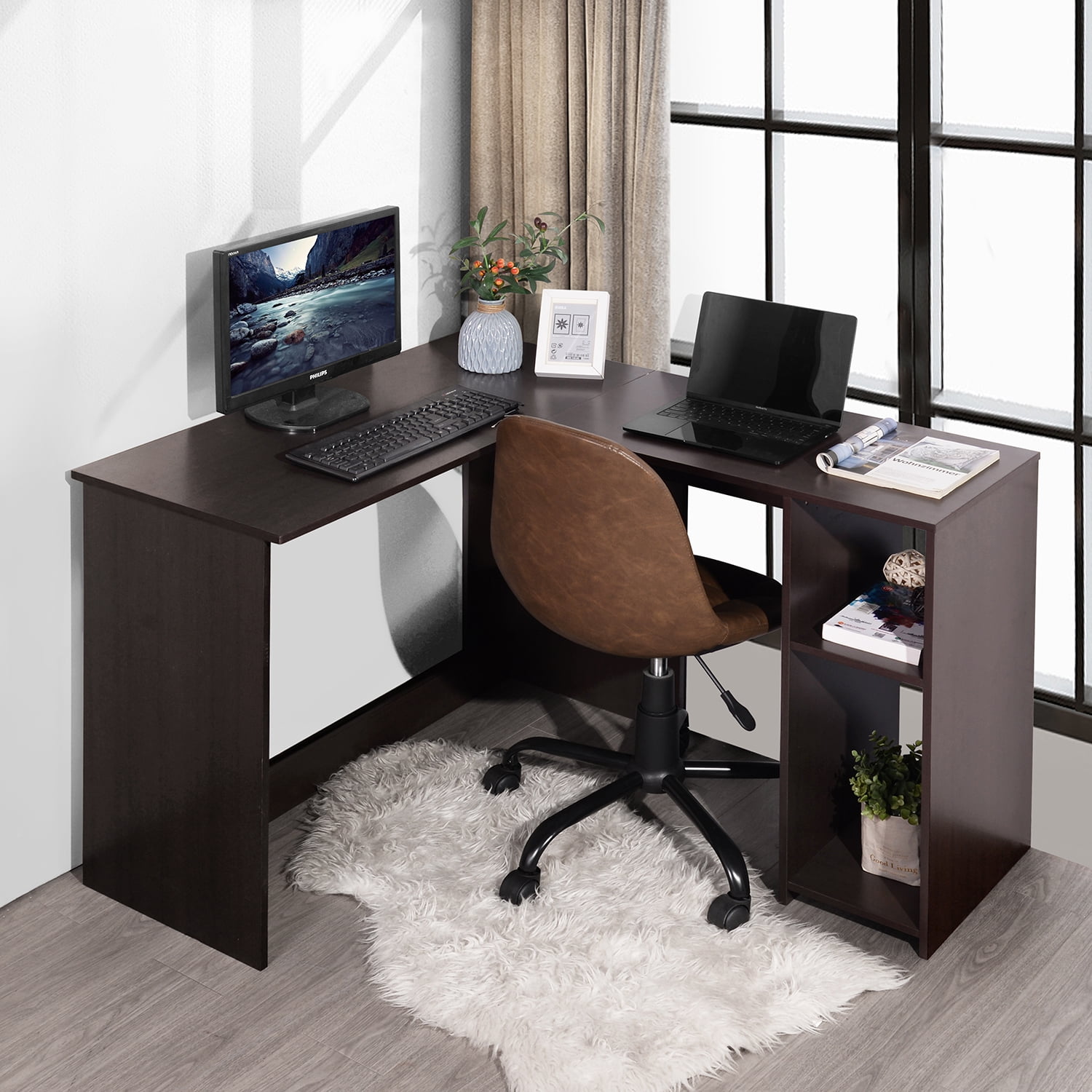 L-Shaped Home Office Workstation Writing Learning Desk With Two Storage ...