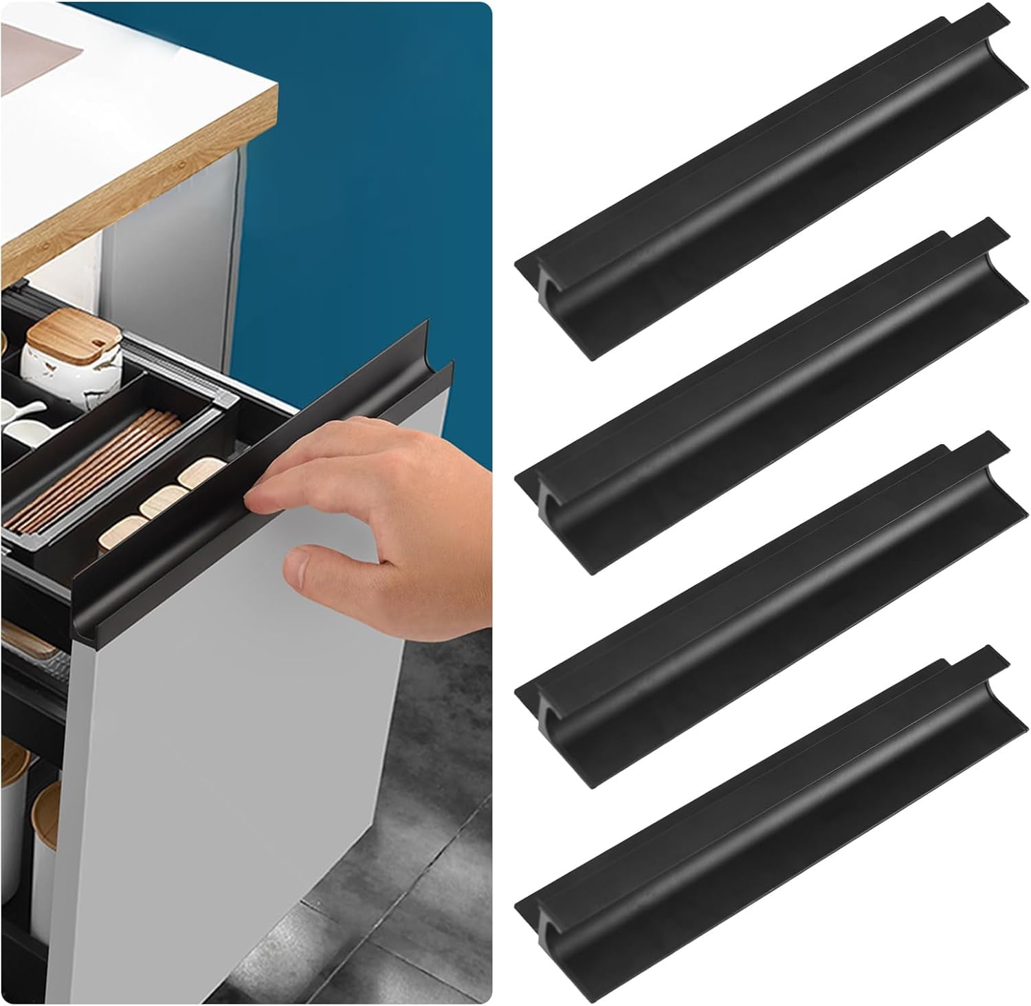 L-Shaped Invisible Handle, 4pcs Black Finger Edge Pulls Modern Style ...