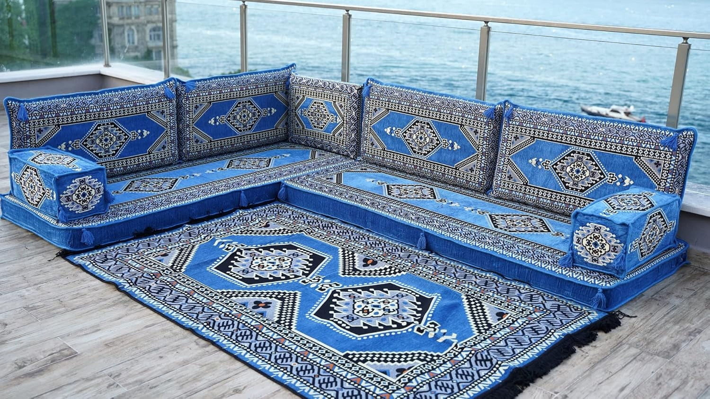 L Shaped Light Blue Arabic Sofa, Sleeper Sofa Bed, Floor Cushions ...