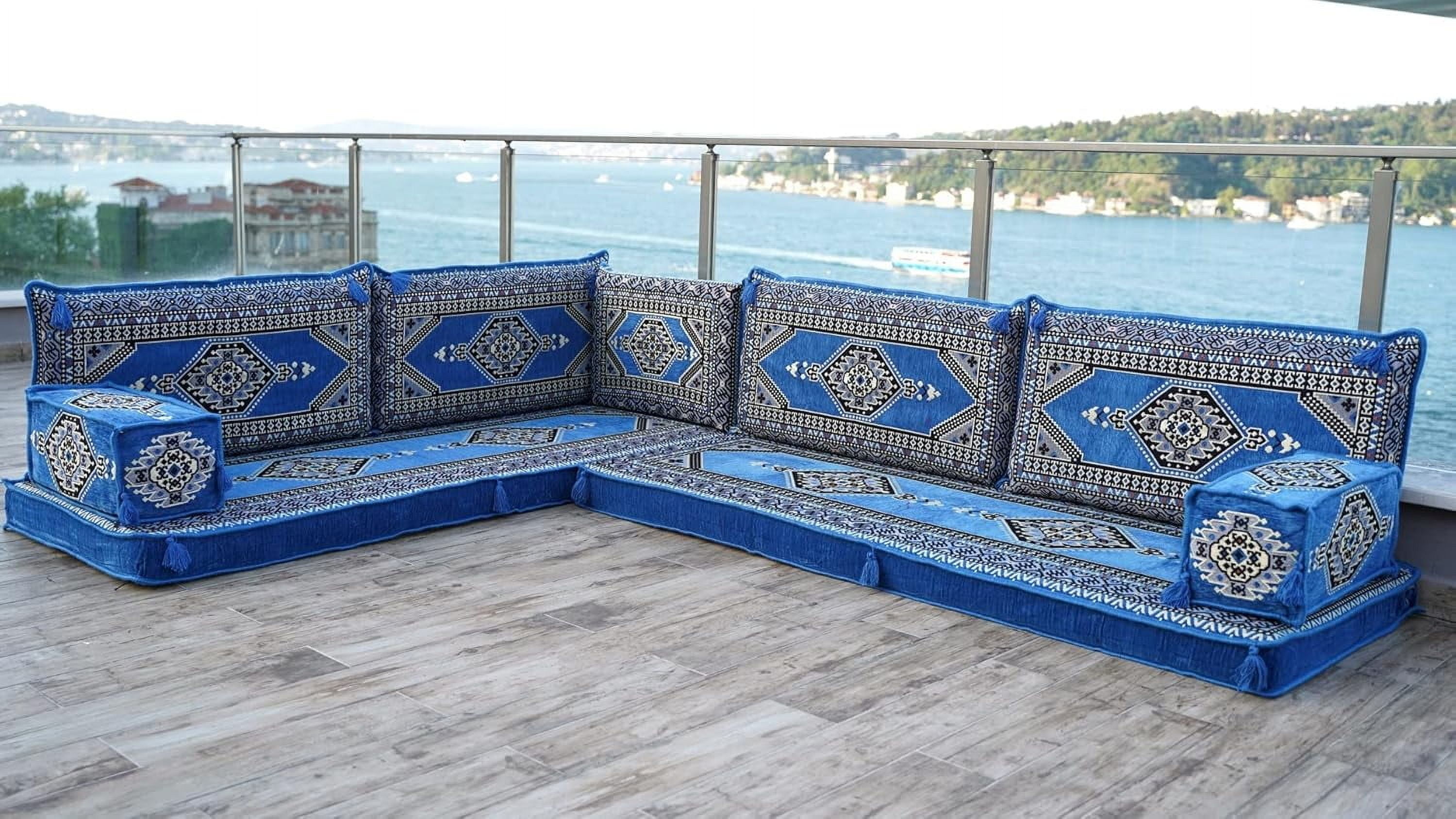 L Shaped Light Blue Arabic Sofa, Sleeper Sofa Bed, Floor Cushions ...