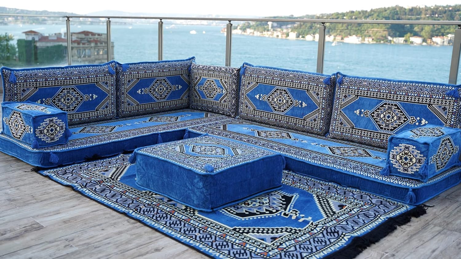 L Shaped Light Blue Arabic Sofa, Sleeper Sofa Bed, Floor Cushions ...