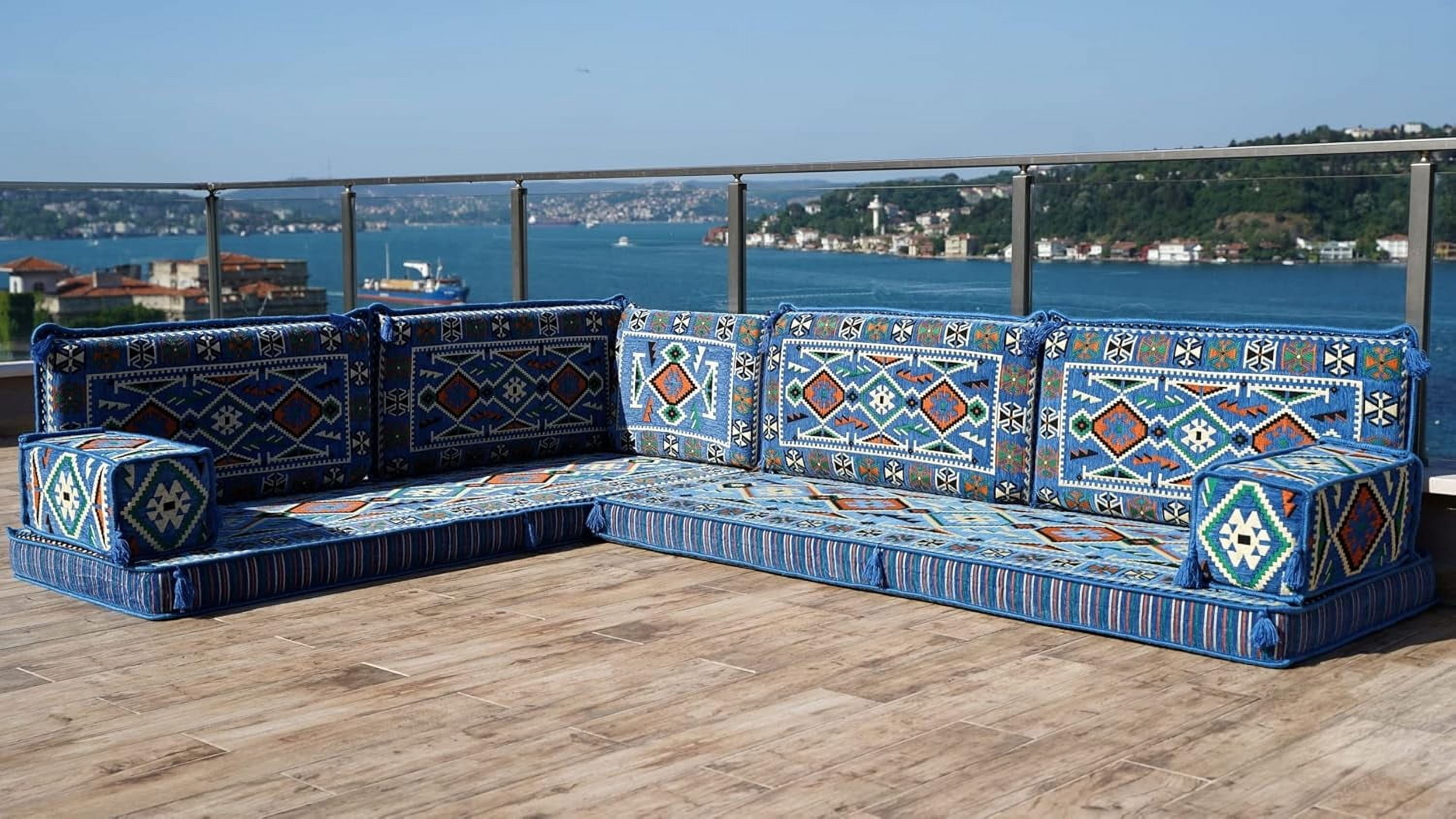 L Shaped Light Blue Floor Pillows, Sleeper Sofa, Arabic Sofa, Floor ...