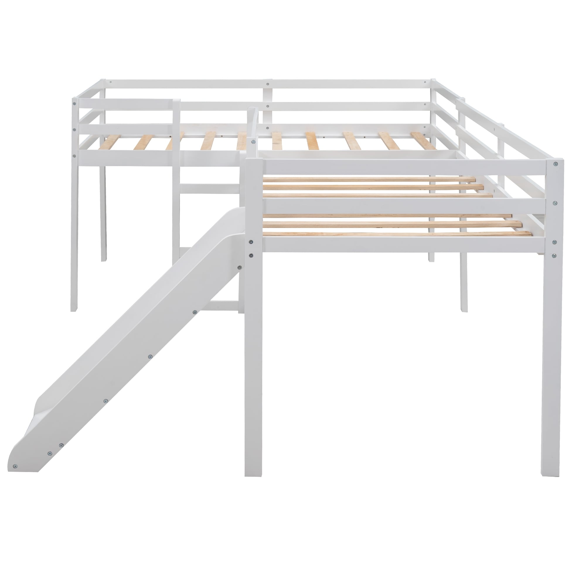 L-Shaped Loft Bed with Ladders and Slide White - Walmart.com
