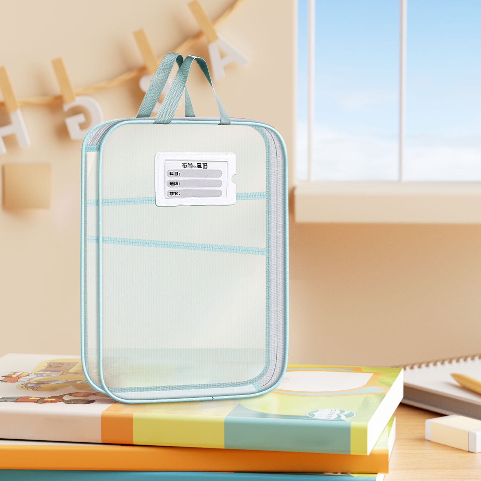 L-Shaped Mesh Subject Organizer Bag Transparent 3-Layer File Tote with ...