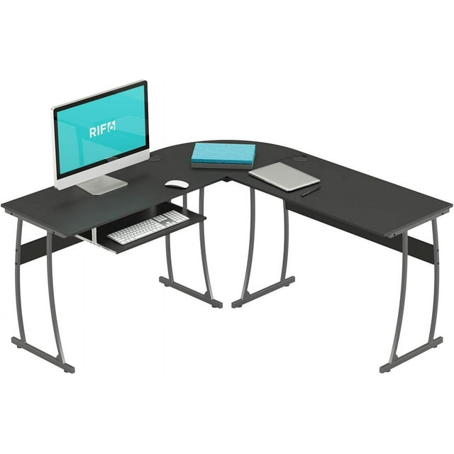 L Shaped Modern Computer Home Office Gaming Desk with Keyboard Tray and ...