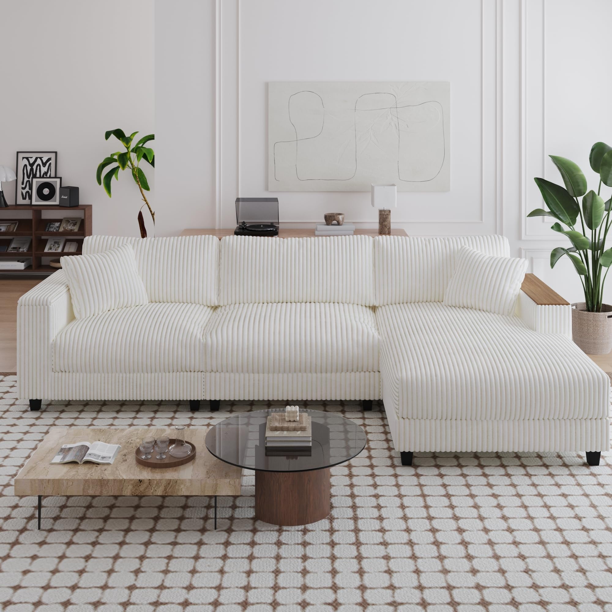 L Shaped Modular Cloud Couch with Storage and Wooden Armrest Panel ...