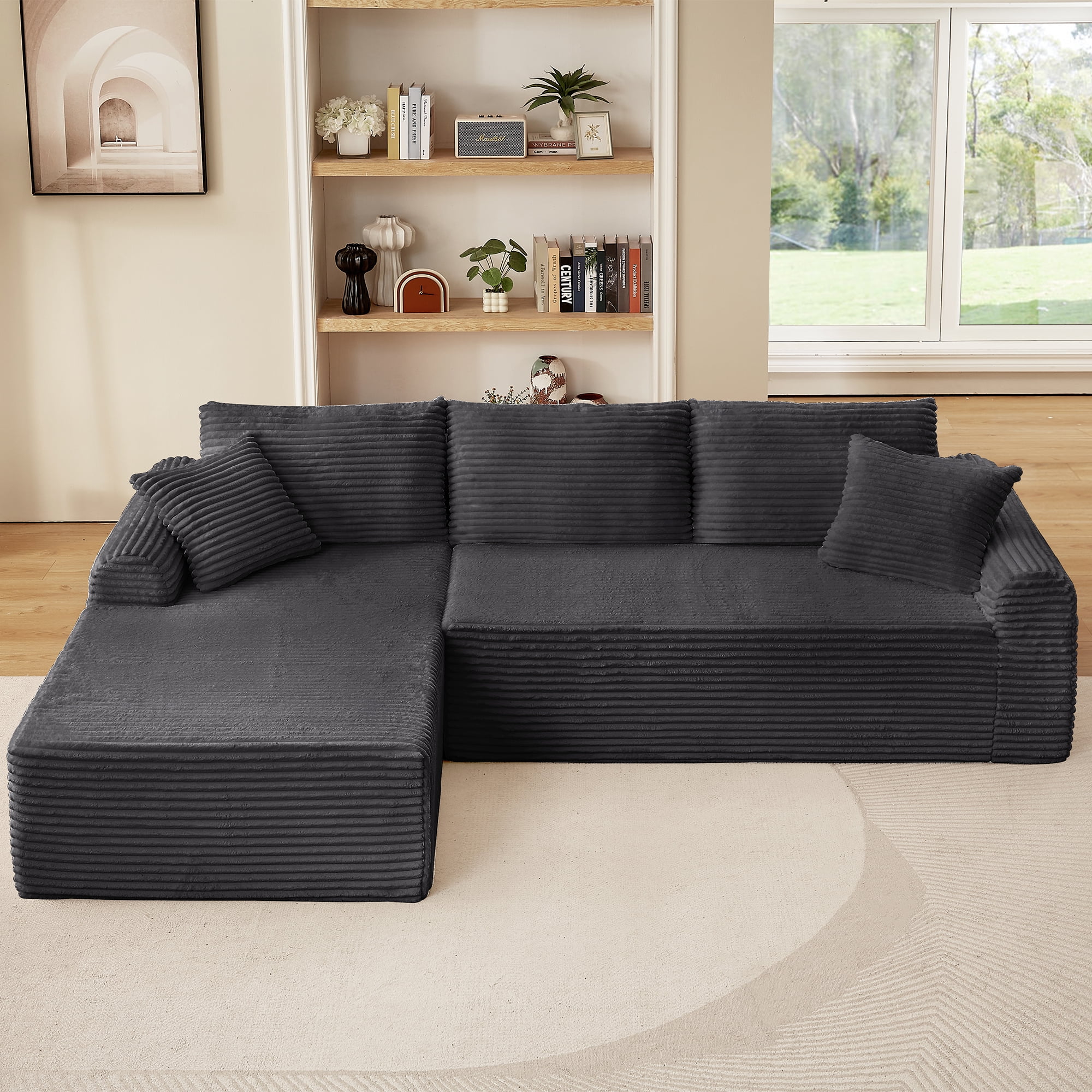 L-Shaped Modular Cloud Sofa with Chaise Lounge, Corduroy Fabric ...