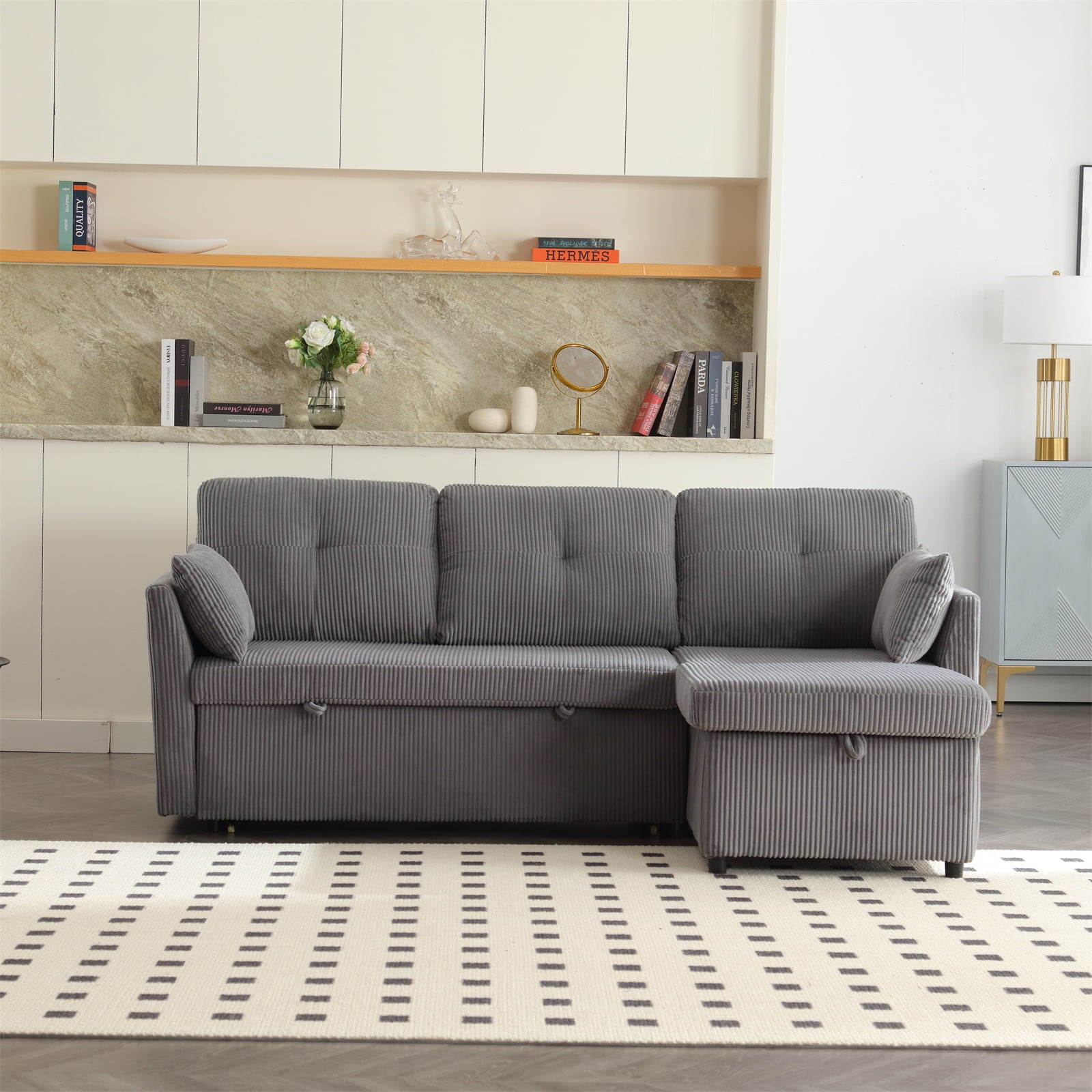 L Shaped Modular Couch, Velvet Modular Sectional Sofa with Reversible ...